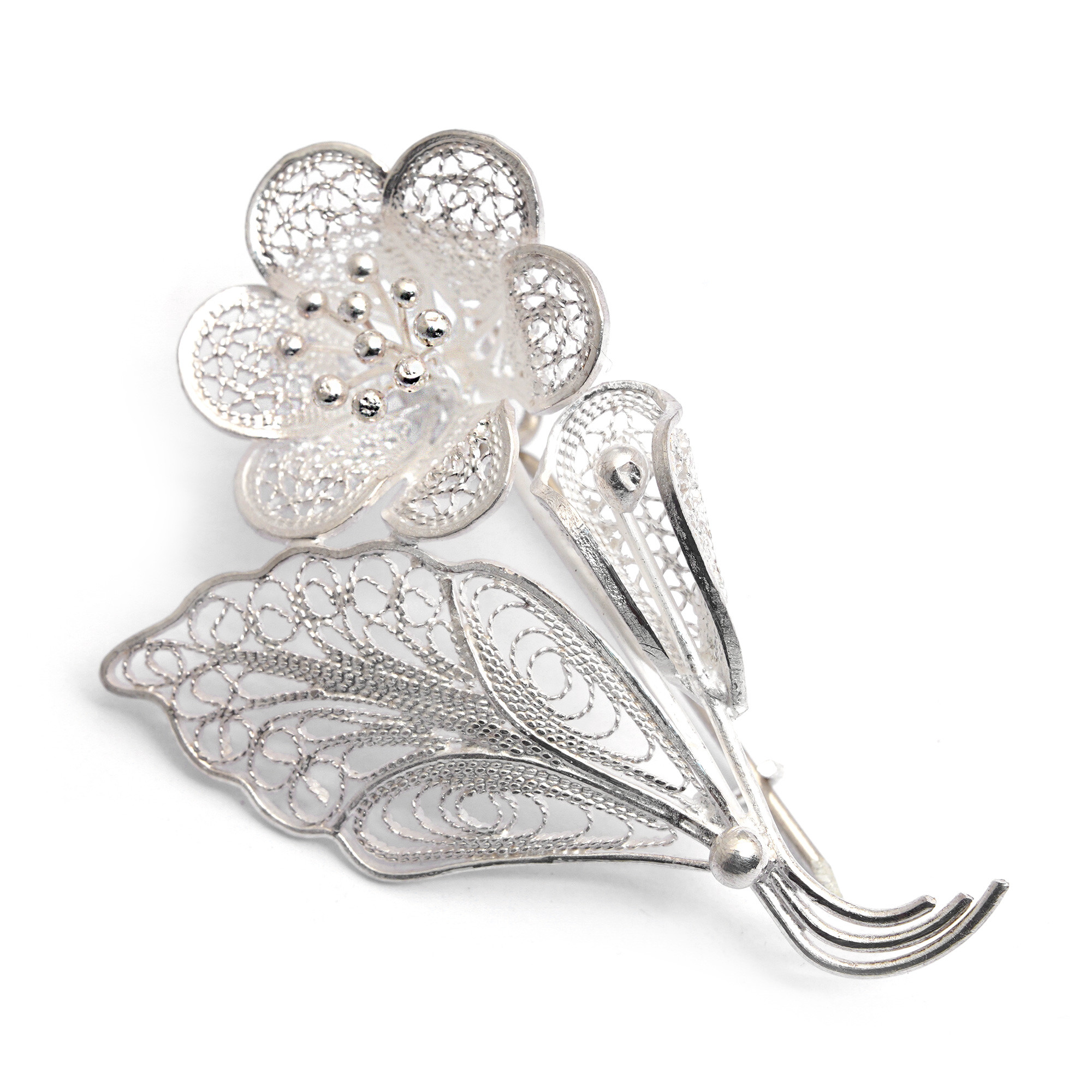 Sterling silver brooch pin - Silver Allamanda | NOVICA