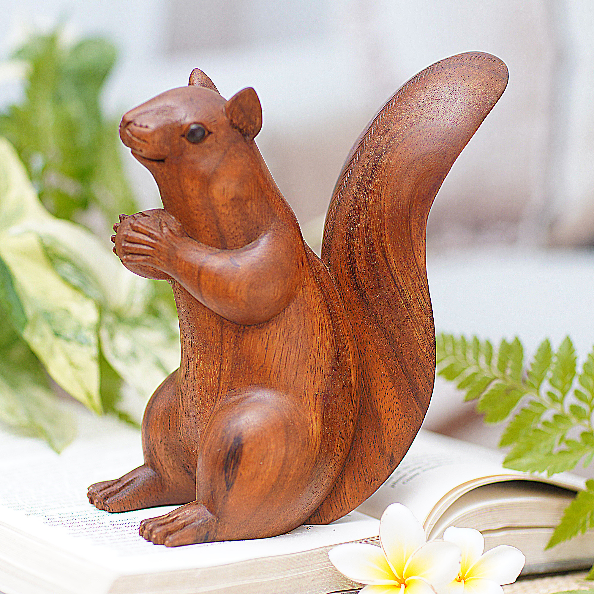 Artisan Crafted Wood Sculpture - Squirrel with an Acorn | NOVICA