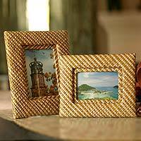 Pandanus photo frames (Pair) - Natural | NOVICA