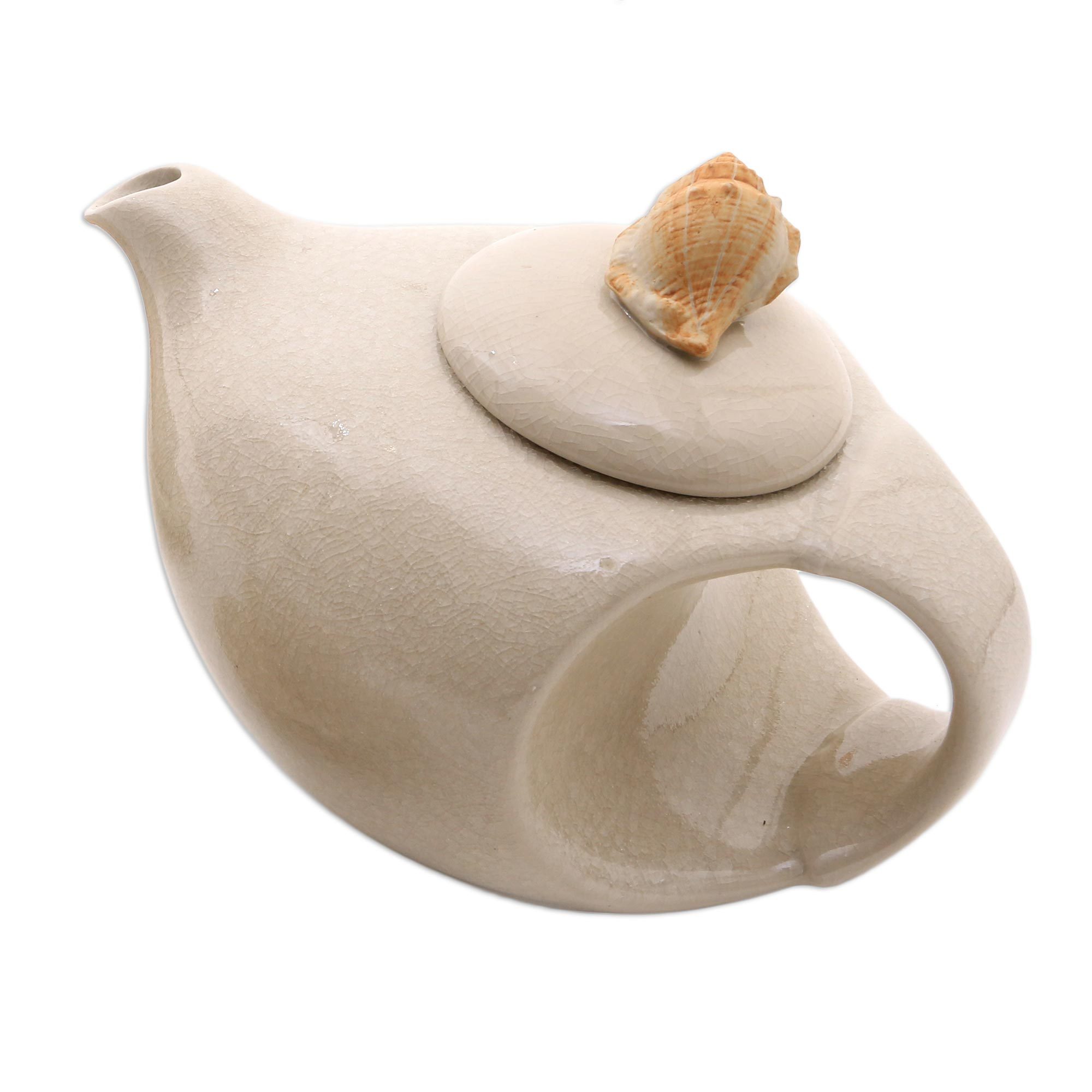 Handmade White Ceramic Teapot - Seashell | NOVICA