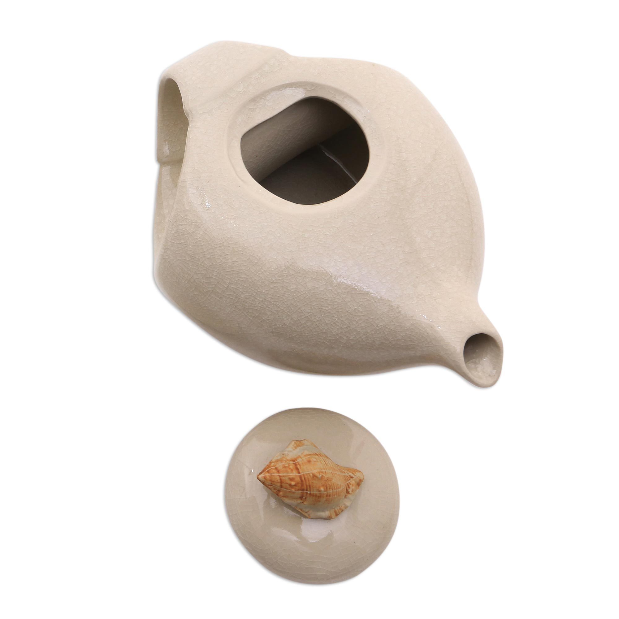 Handmade White Ceramic Teapot - Seashell | NOVICA
