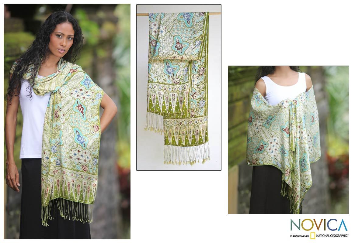 Indonesian Women's Batik Silk Shawl - Lavish Java | NOVICA