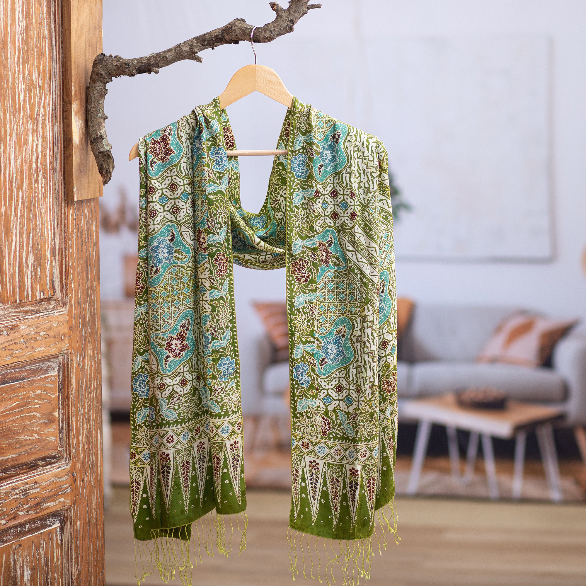 Indonesian Women's Batik Silk Shawl - Lavish Java | NOVICA