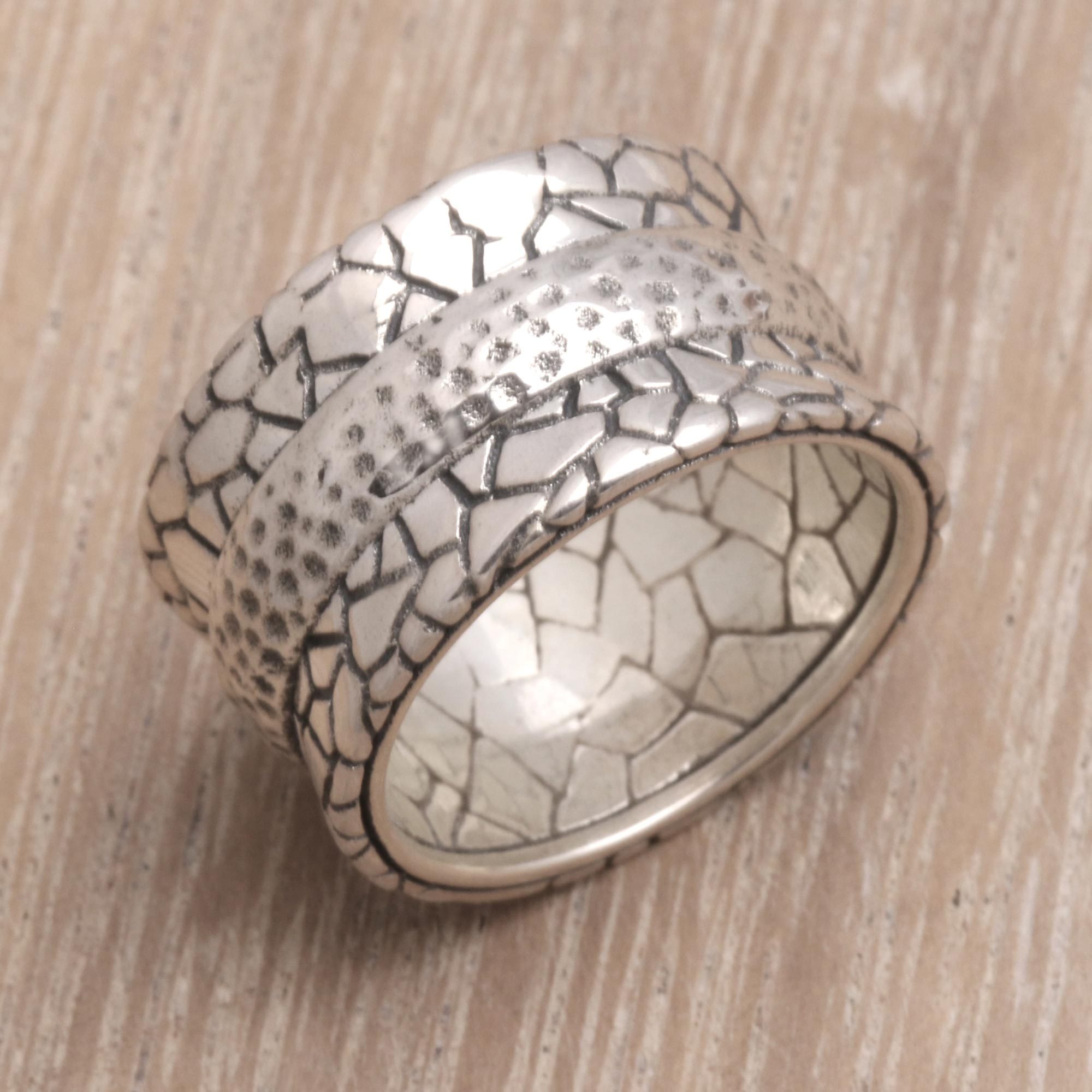 Men's Modern Sterling Silver Band Ring - Cobbled Paths | NOVICA