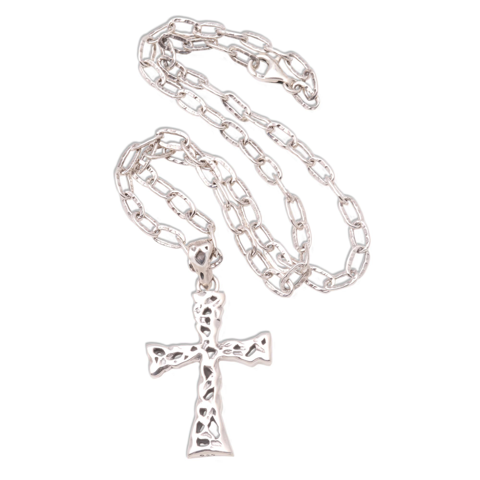 Men's Sterling Silver Cross Necklace - Celestial Light | NOVICA