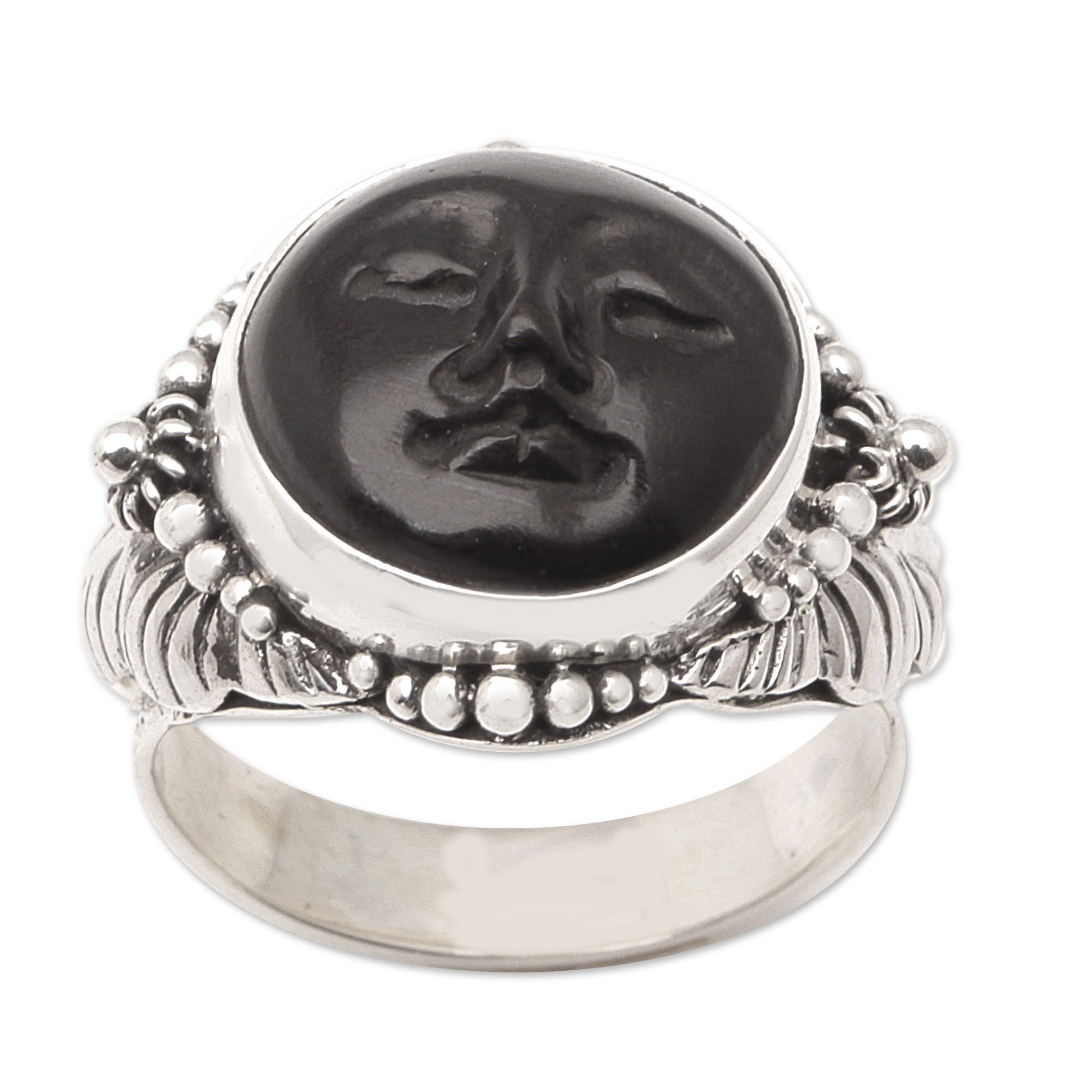 Hand Crafted Ebony Wood and Silver Cocktail Ring - Amun Ra | NOVICA