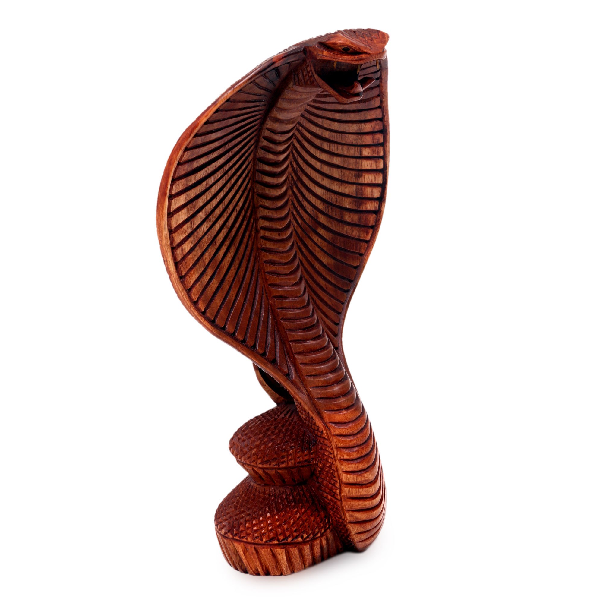 Hand Carved Wood Snake Sculpture - Cobra | NOVICA