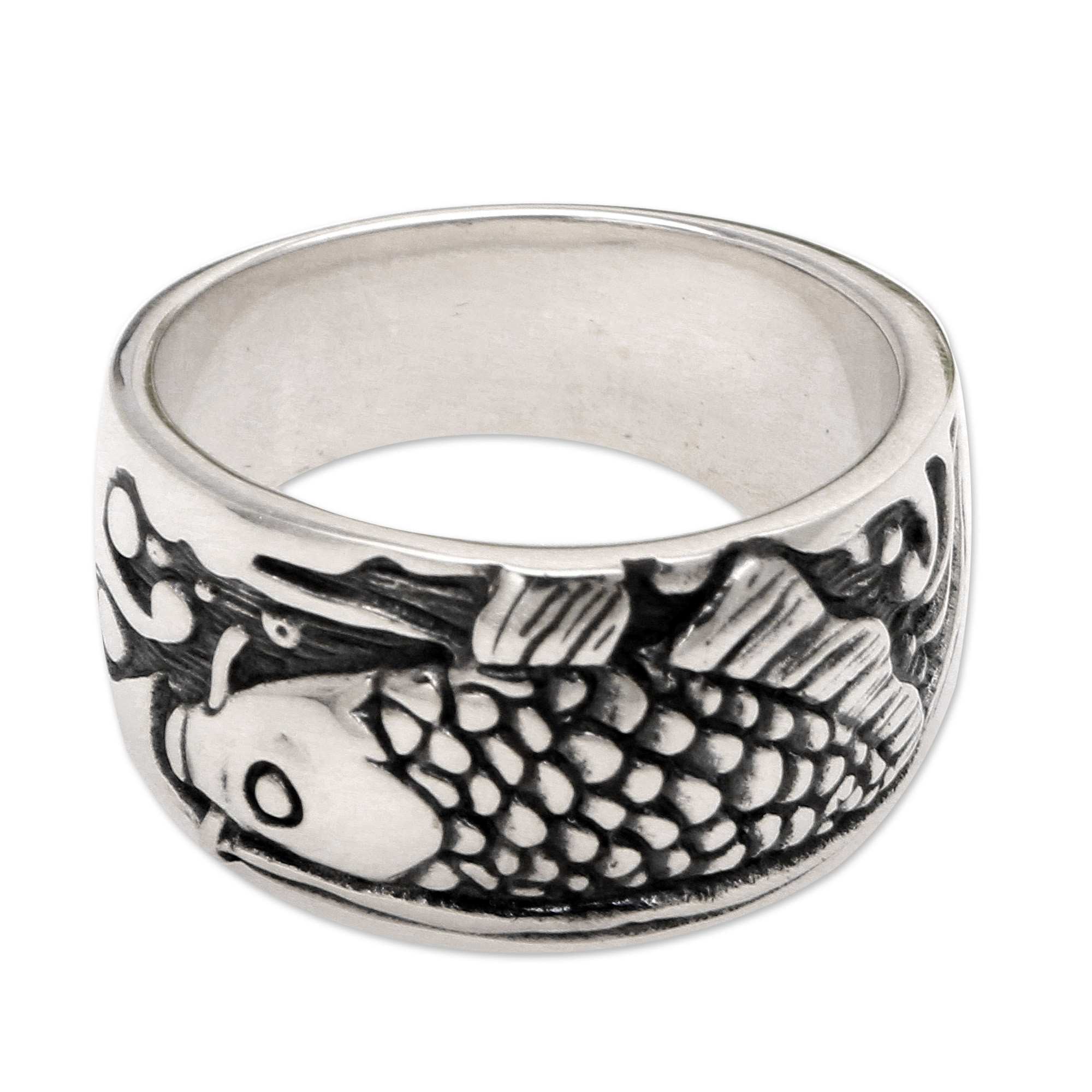 Men's Indonesian Sterling Silver Band Ring - Dragon Fish | NOVICA