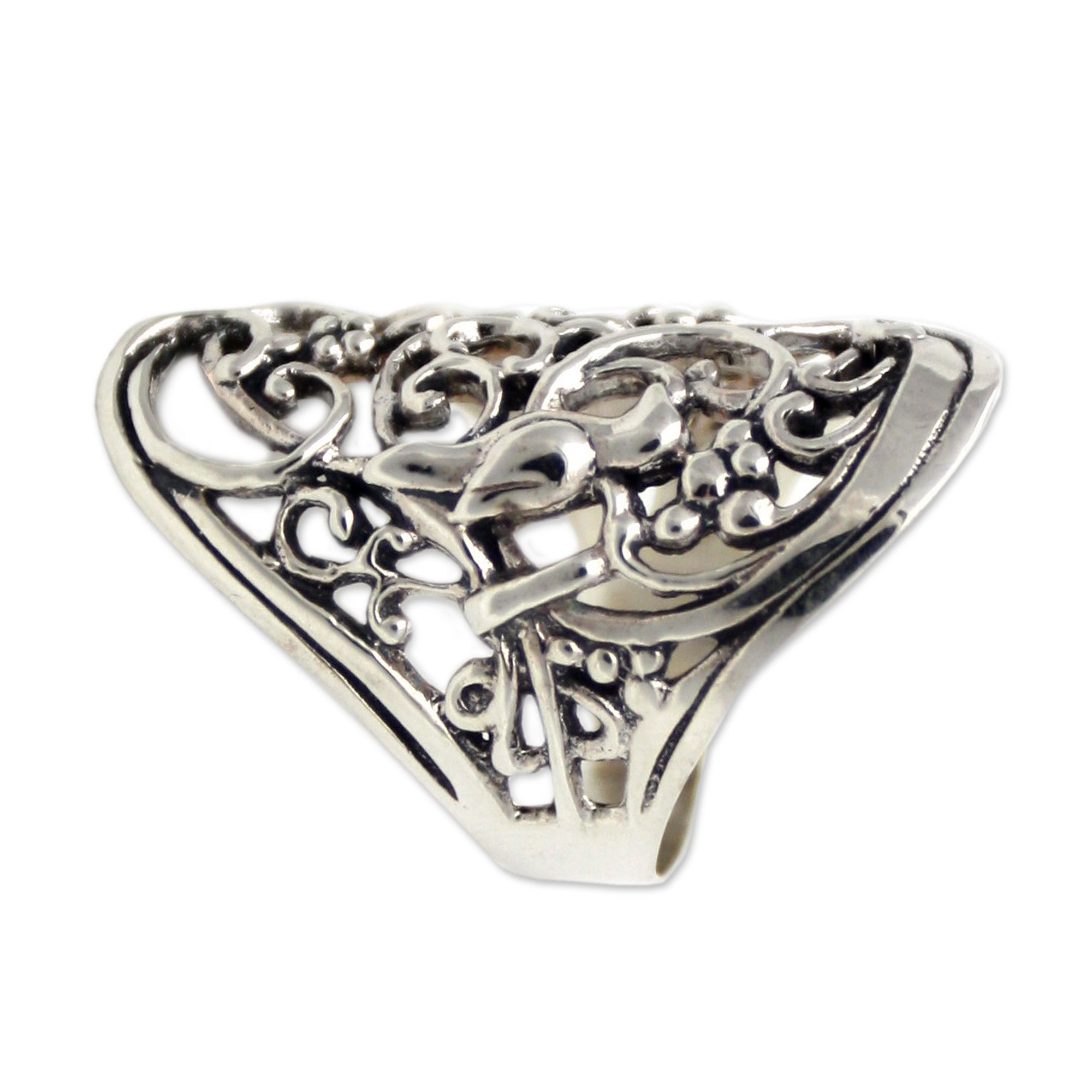 Sterling silver band ring - Nightingale | NOVICA