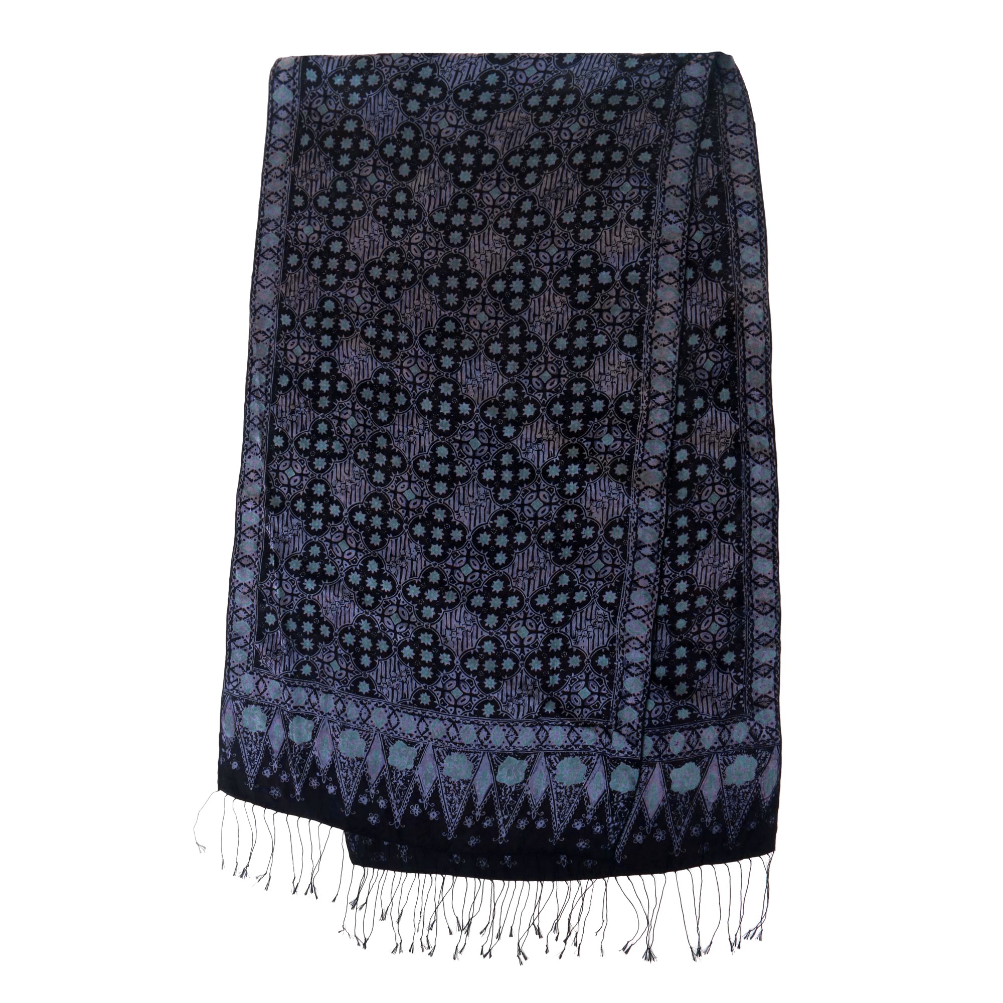 Batik Silk Shawl with Kawung Motifs from Bali - Java Sea | NOVICA