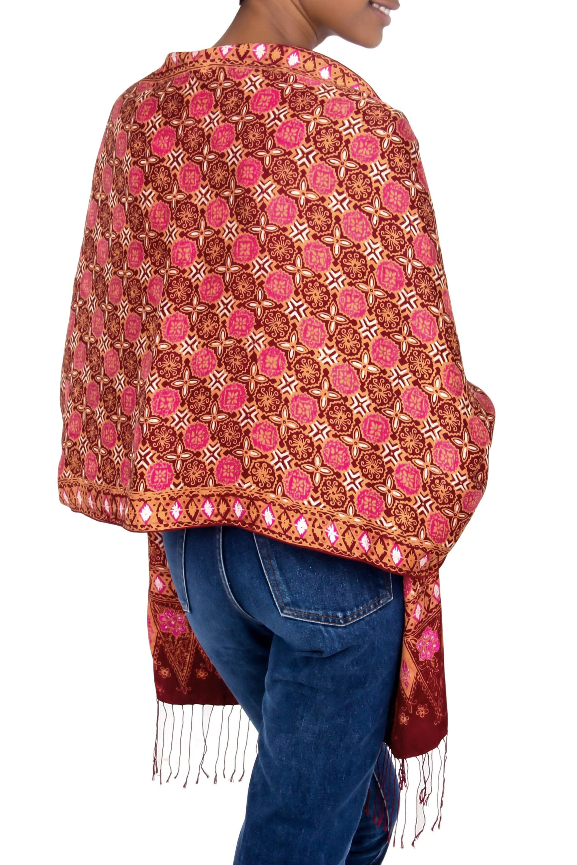 UNICEF Market | Red Silk Batik Shawl Wrap - Java Crimson Court