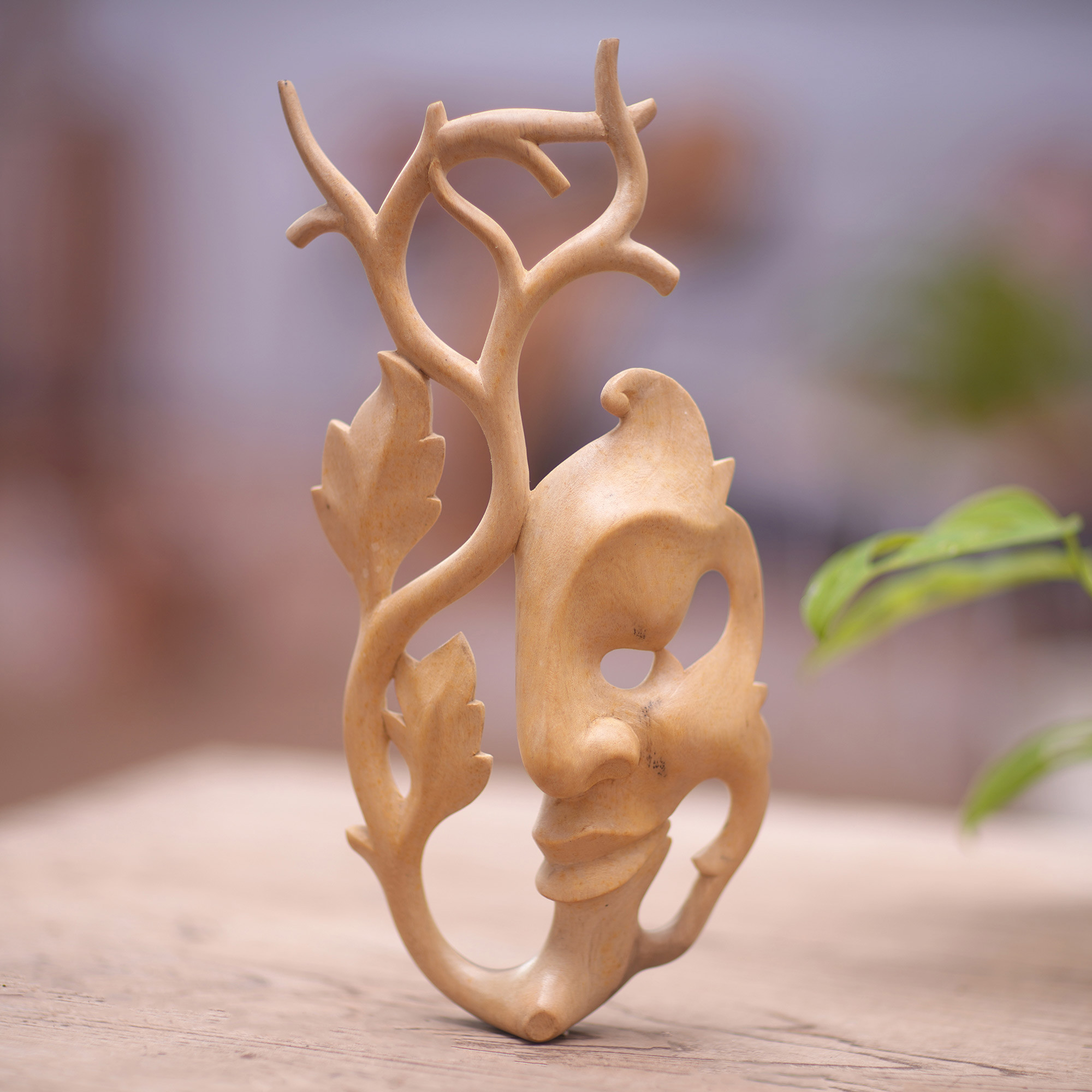 Fair Trade Hibiscus Wood Mask - Silent Woman | NOVICA