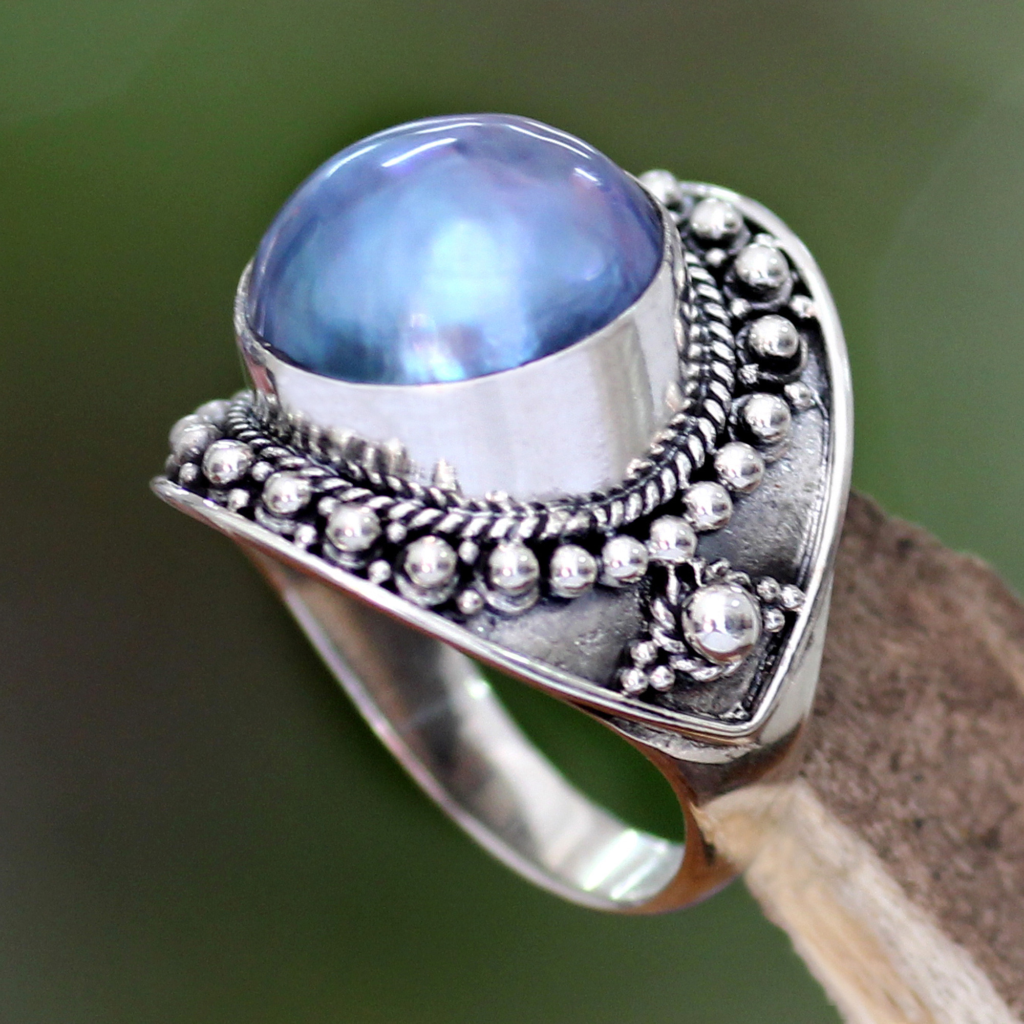 Unique Indonesian Sterling Silver and Pearl Cocktail Ring - Blue Bali ...