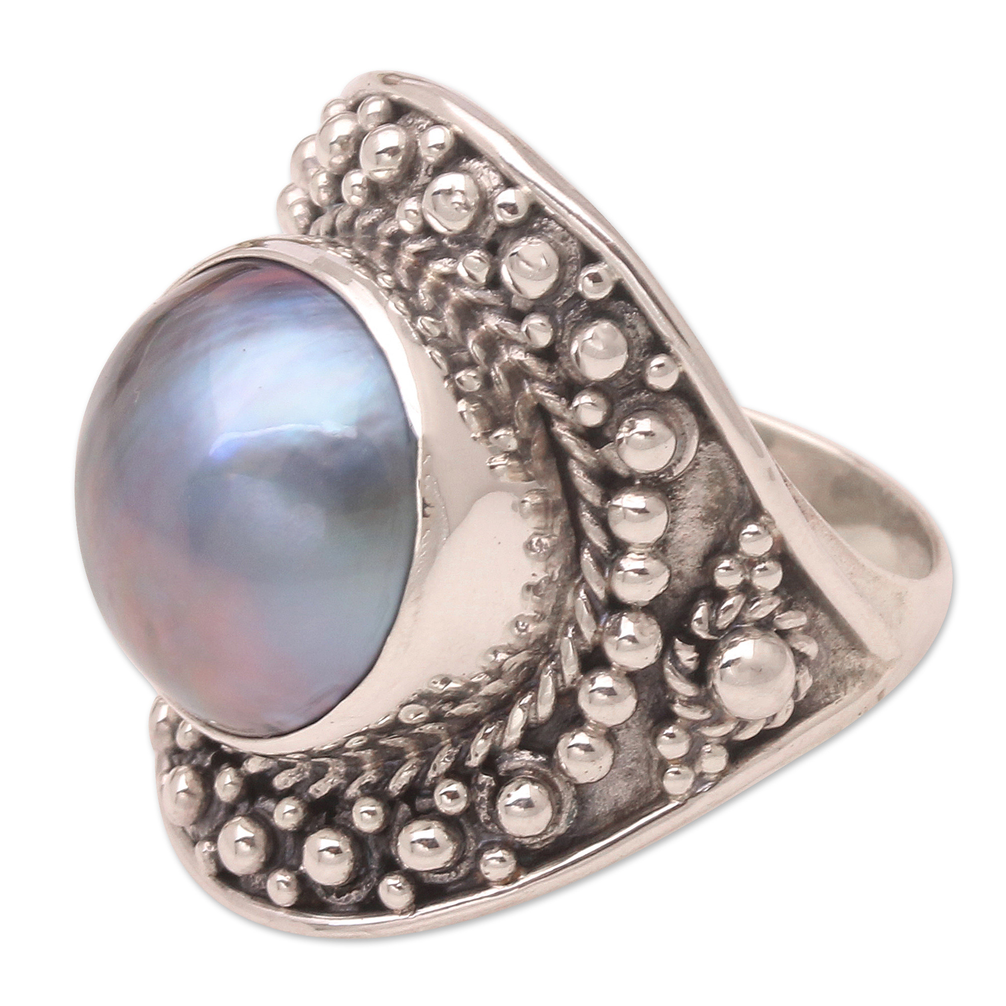 Unique Indonesian Sterling Silver and Pearl Cocktail Ring - Blue Bali ...