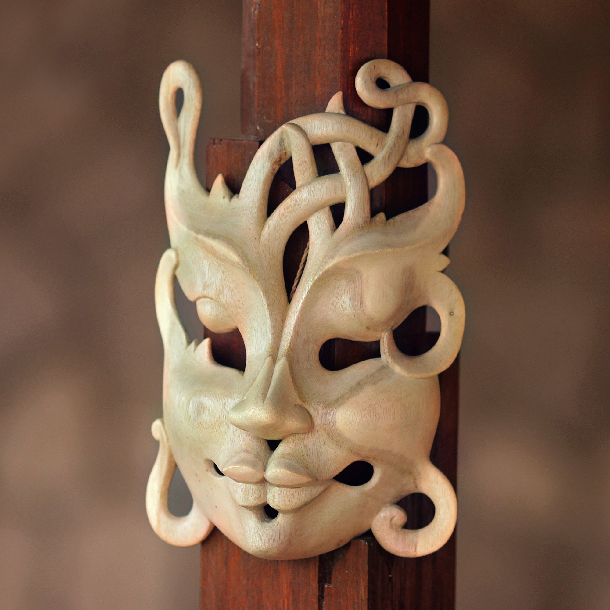 Hand Crafted Modern Wood Mask - Sensuous | NOVICA