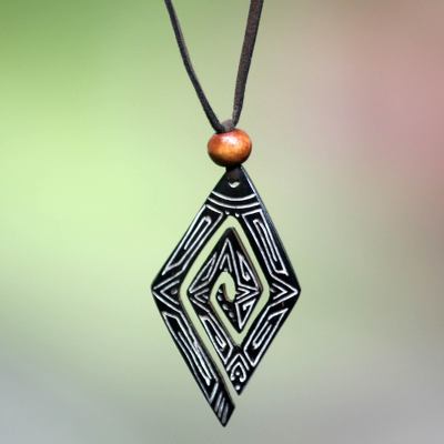 Bone pendant necklace - Glyphs | NOVICA