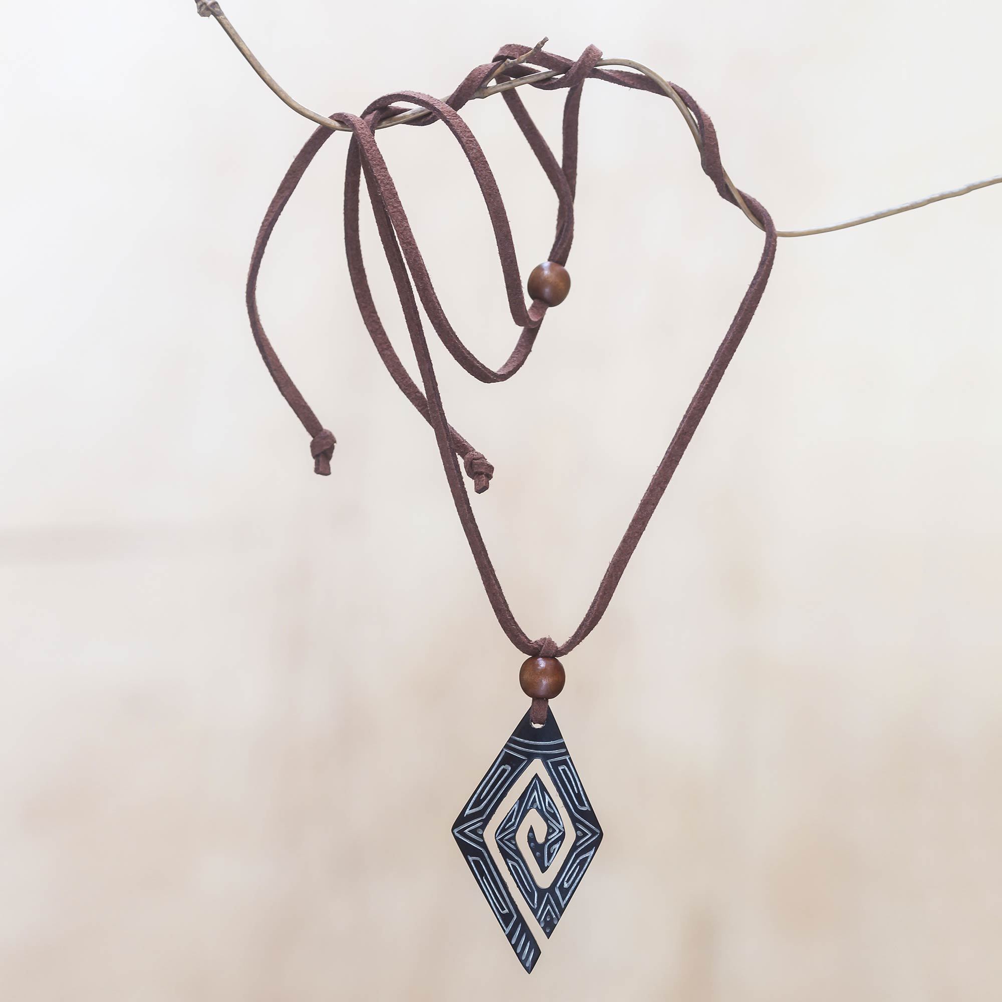Bone pendant necklace - Glyphs | NOVICA
