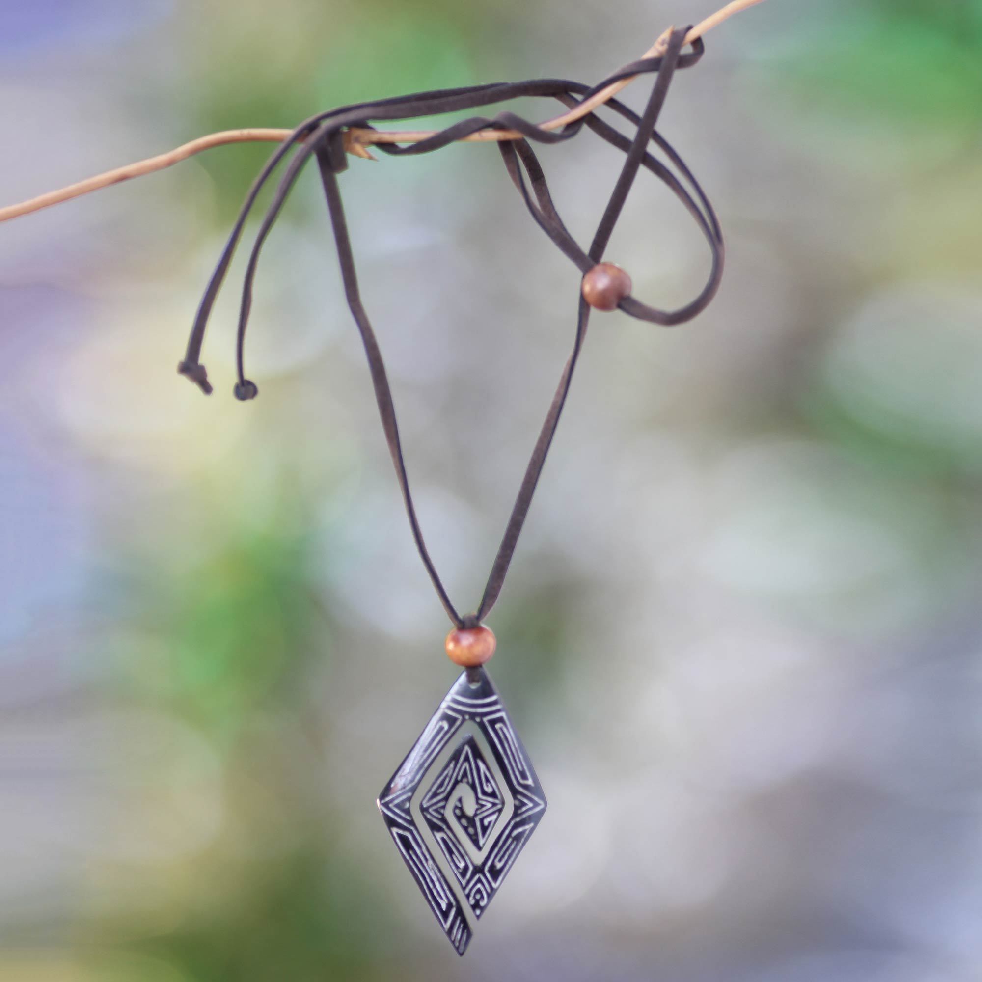 Bone pendant necklace - Glyphs | NOVICA