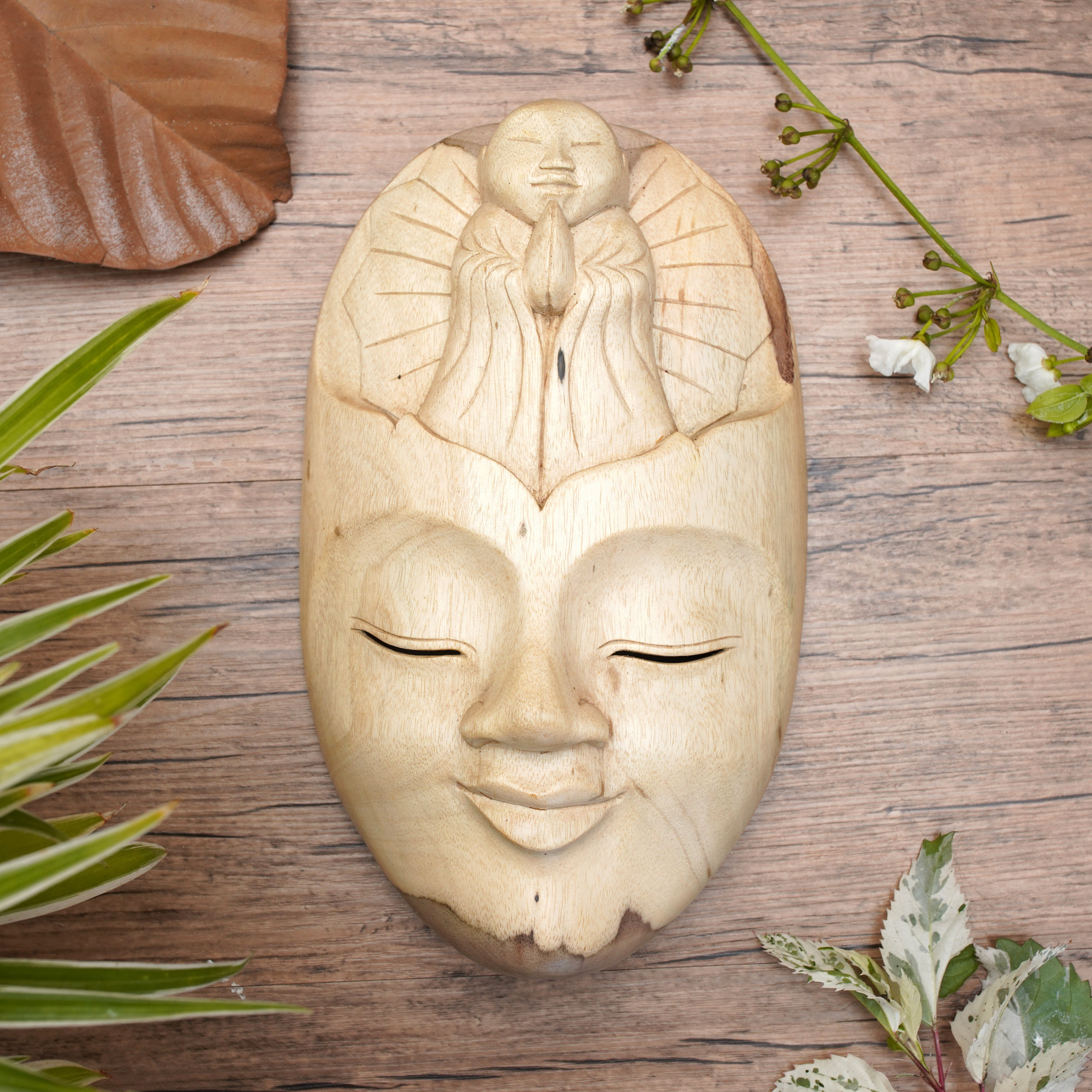 Unique Buddha Wood Mask - Face of Piety | NOVICA