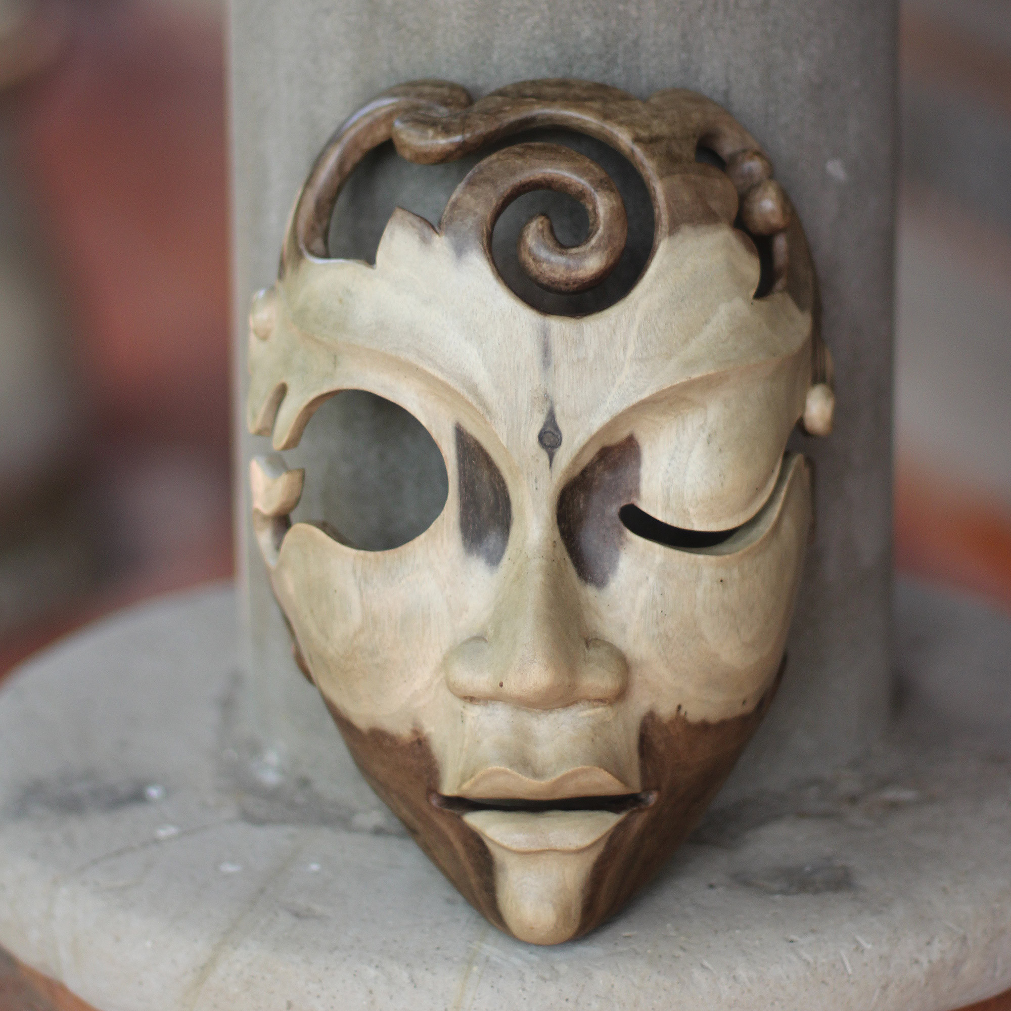 Modern Wood Mask - Wink at Me | NOVICA