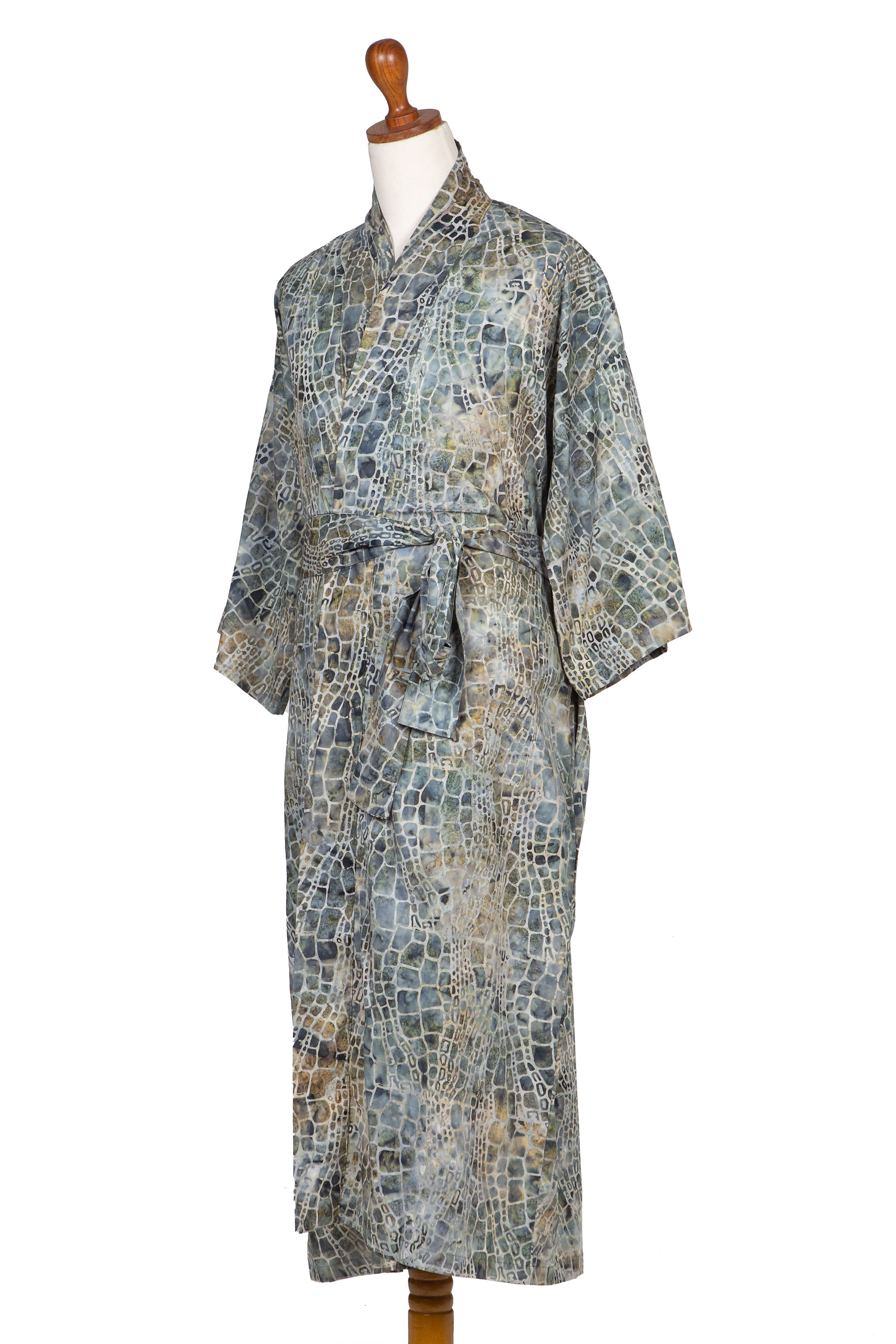 Men's Hand Made Batik Robe - Bull Snake | NOVICA