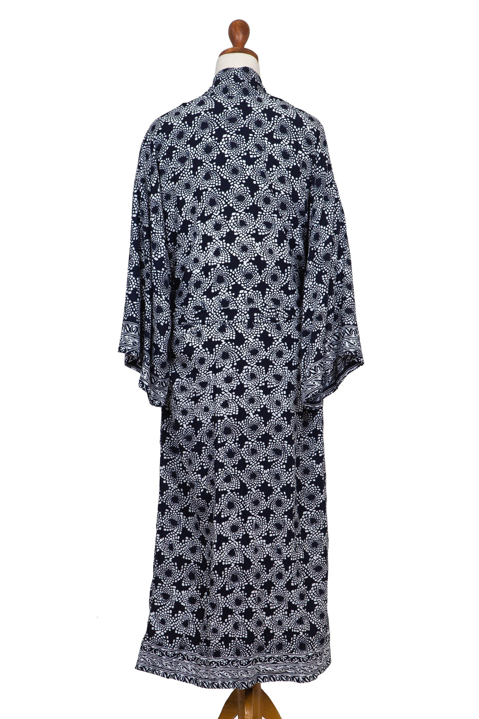 UNICEF Market | Men's Batik Robe from Indonesia - Navy Blue Nebula