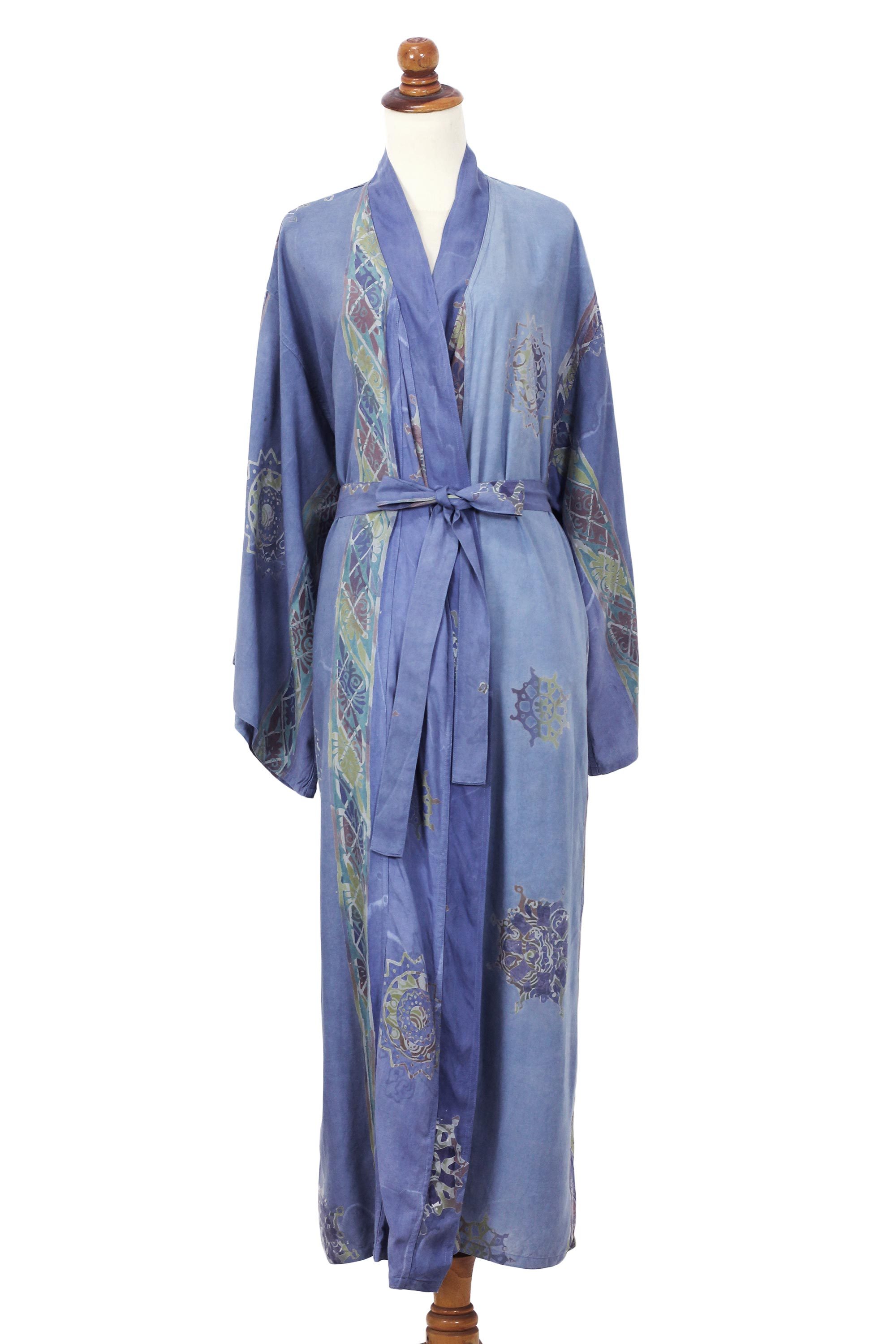 Long Rayon Batik Women's Robe - Vintage Baliku | NOVICA