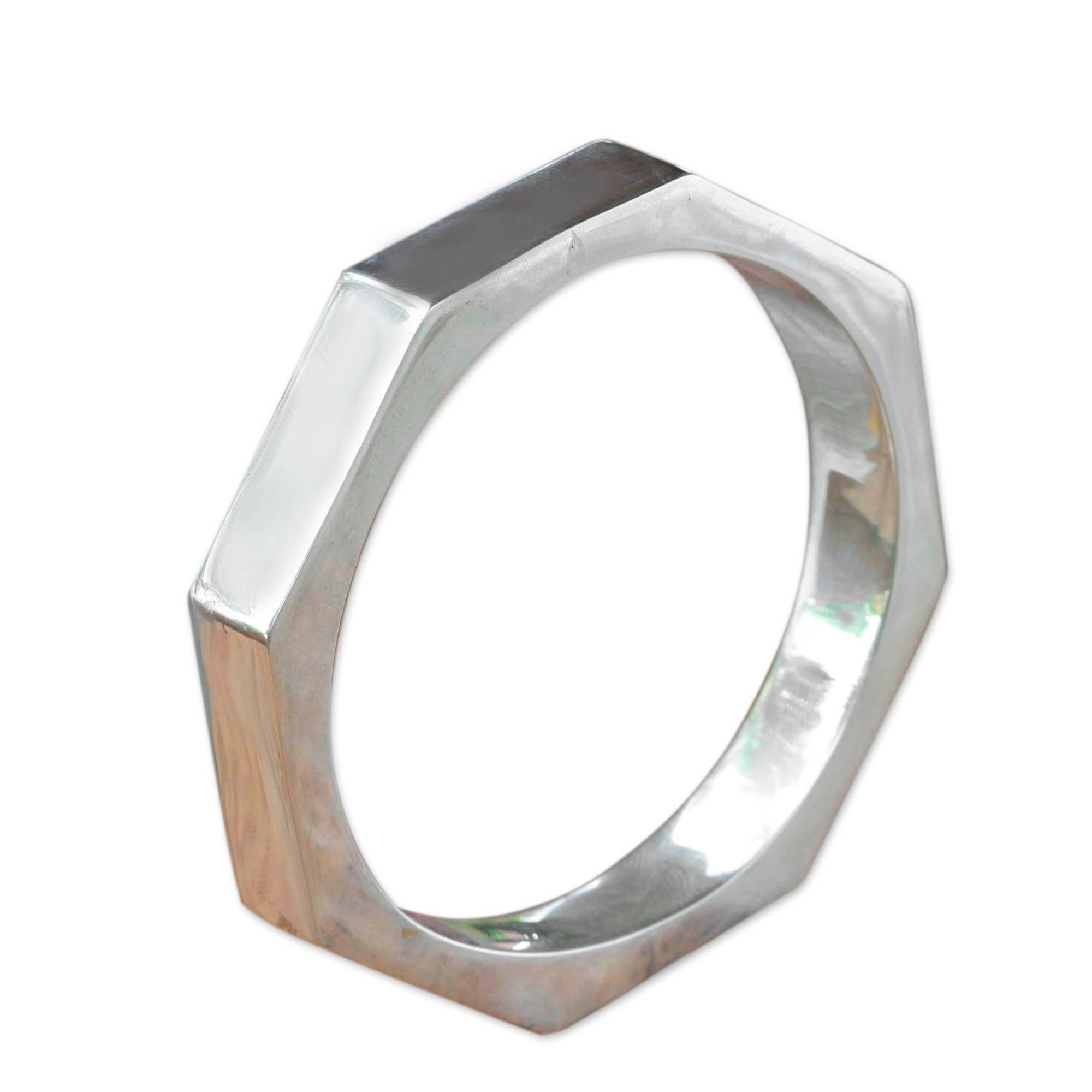 UNICEF Market | Unique Handcrafted Octagon Silver Bangle - Silver Portal