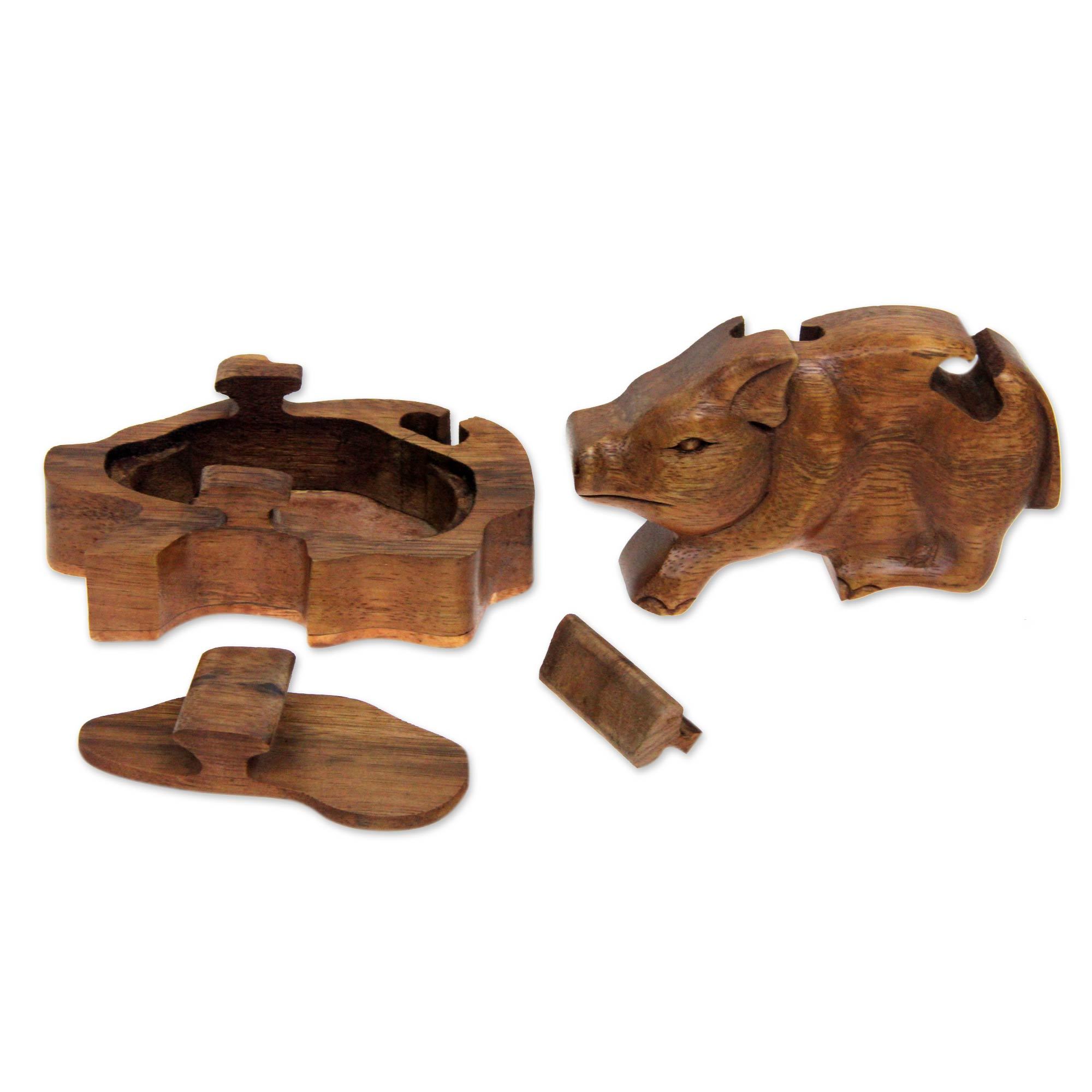 Handmade Puzzle Box - Little Pig | NOVICA