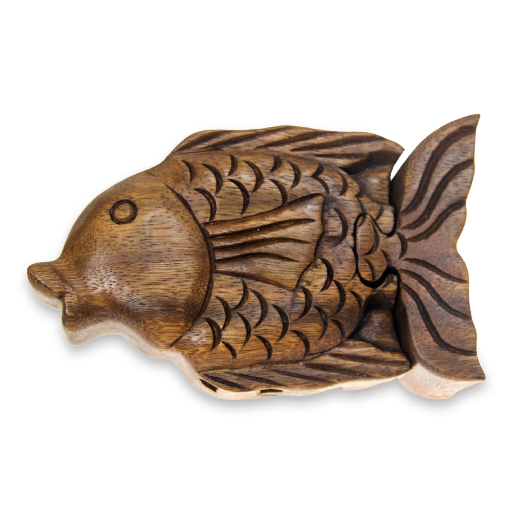 Hand Carved Wood Fish Puzzle Box from Bali - Pacific Fish | NOVICA