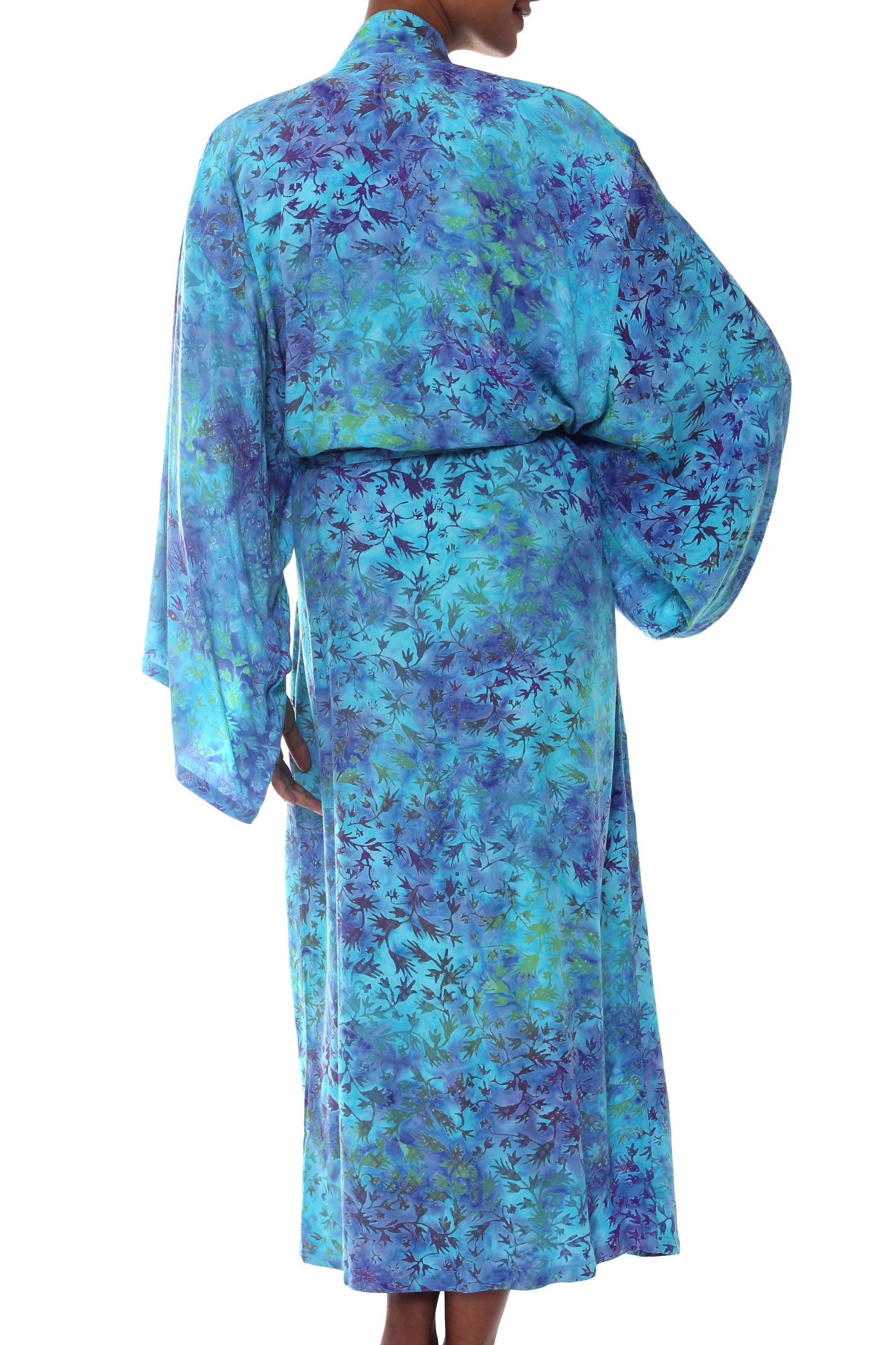UNICEF Market | Women's Blue and Green Hand Crafted Batik Rayon Robe ...