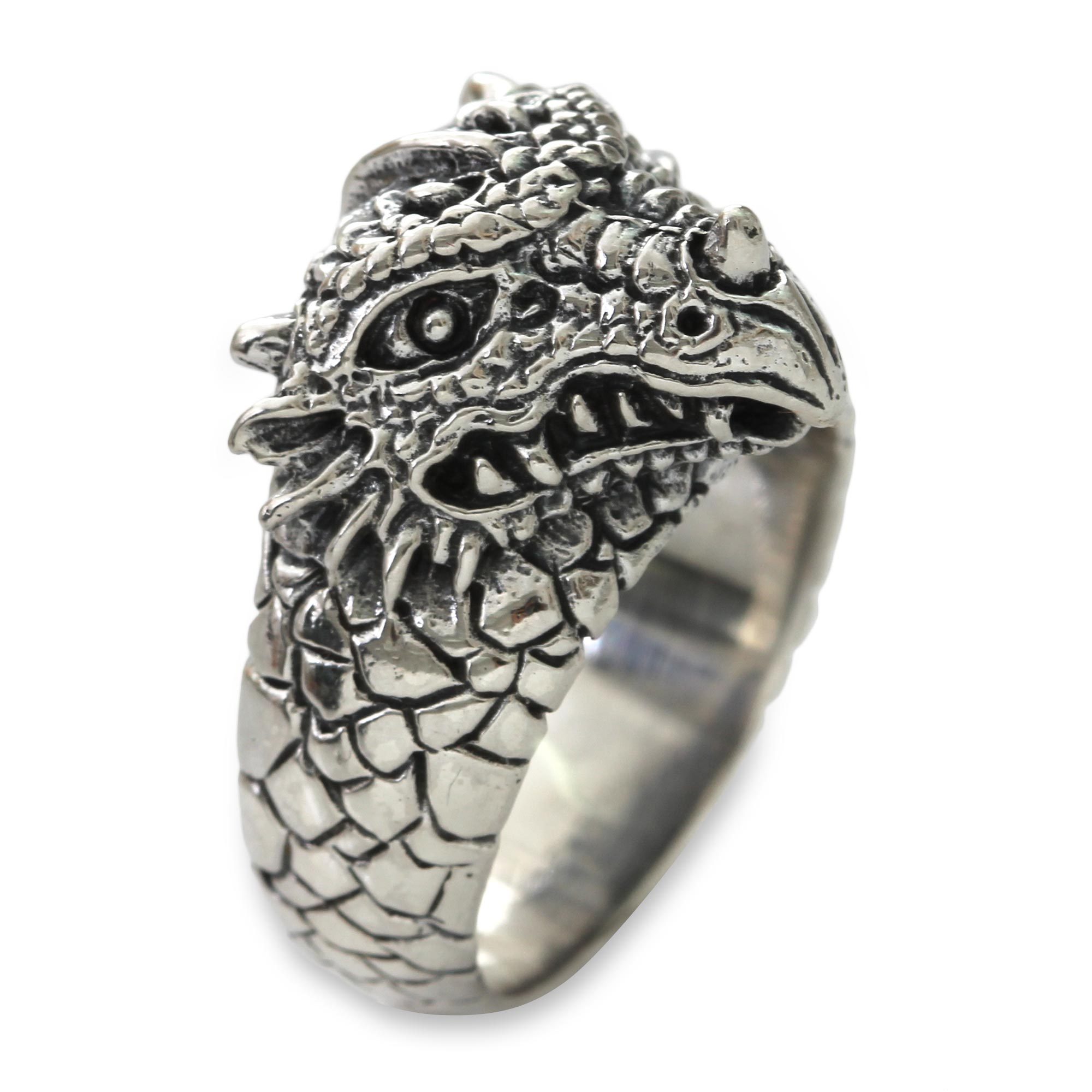 Animal Themed Sterling Silver Dragon Ring for Men - Dragon Courage | NOVICA