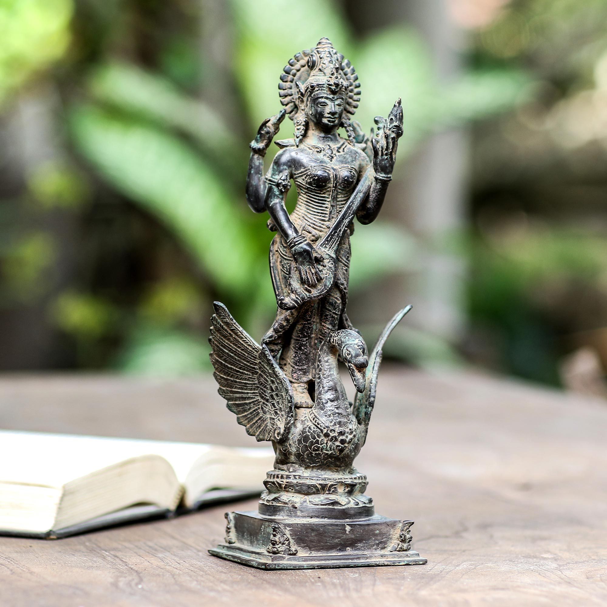 Antiqued Bronze Sculpture of Hindu Goddess of Knowledge - Saraswati ...