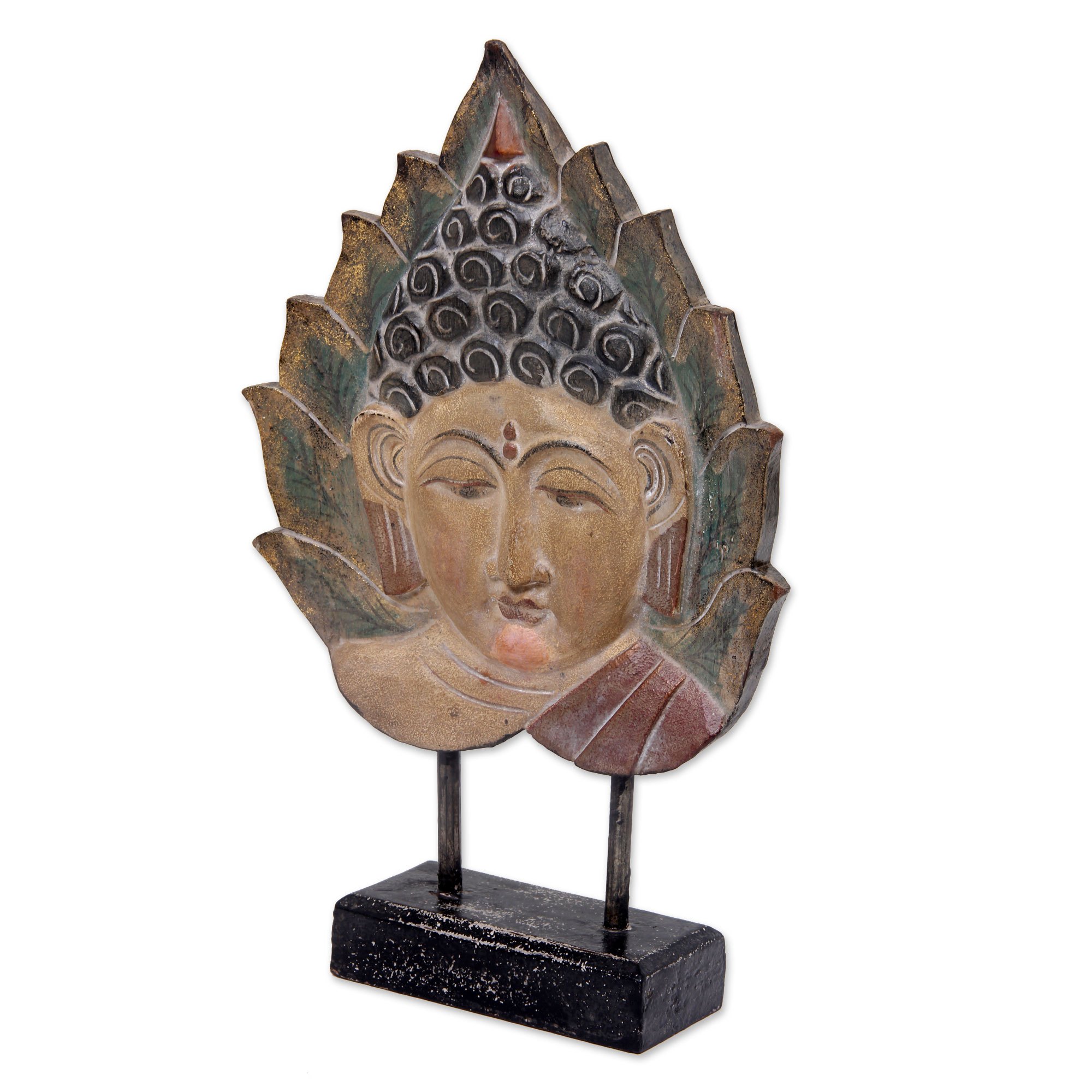 Hand Carved Buddha in Pipal Leaf Wood Sculpture with Stand - Buddha ...