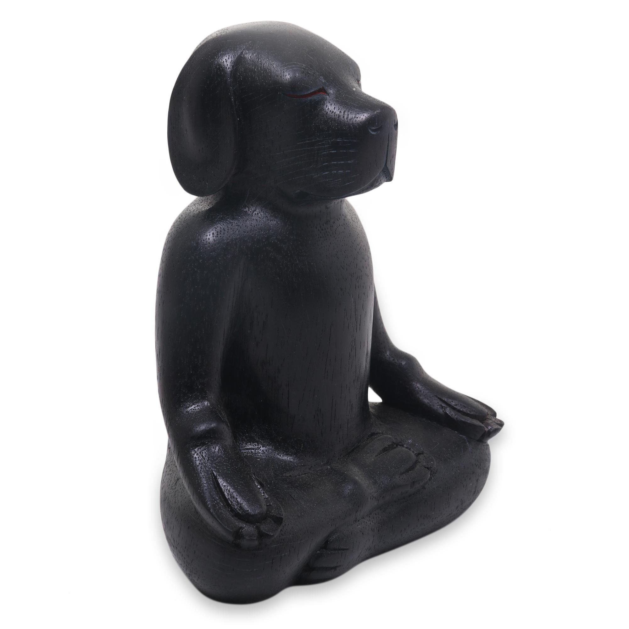 Carved Wood Black Beagle in Yoga Lotus Pose Sculpture - Black Yoga ...