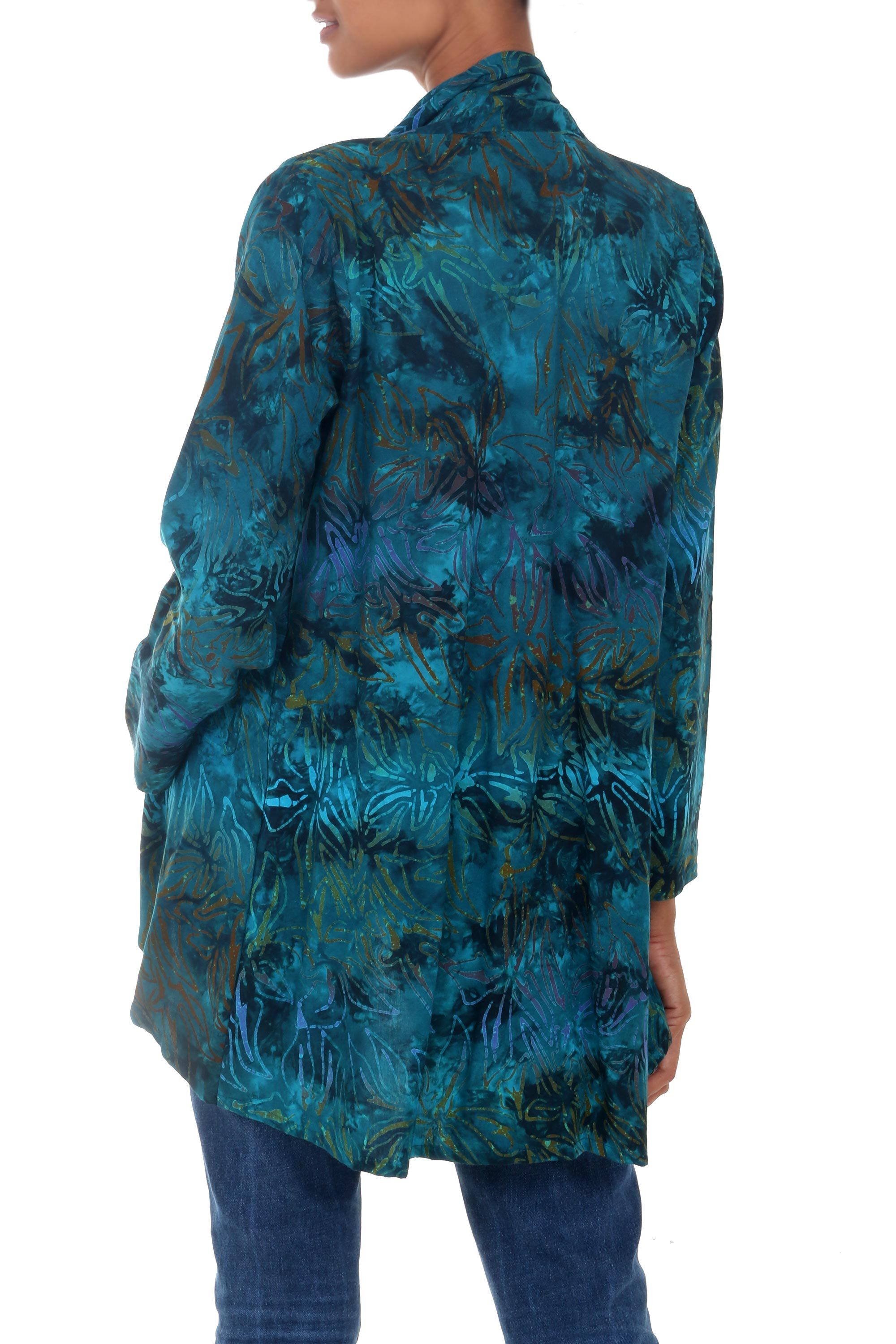 UNICEF Market | Long Sleeve Women's Rayon Jacket with Teal Floral Print ...