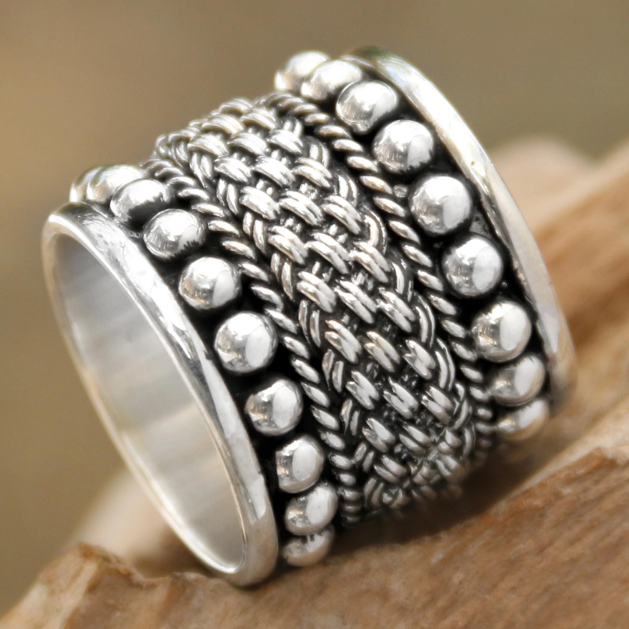 UNICEF Market | Balinese Wide Sterling Silver Band Ring - Moonlight Rivers