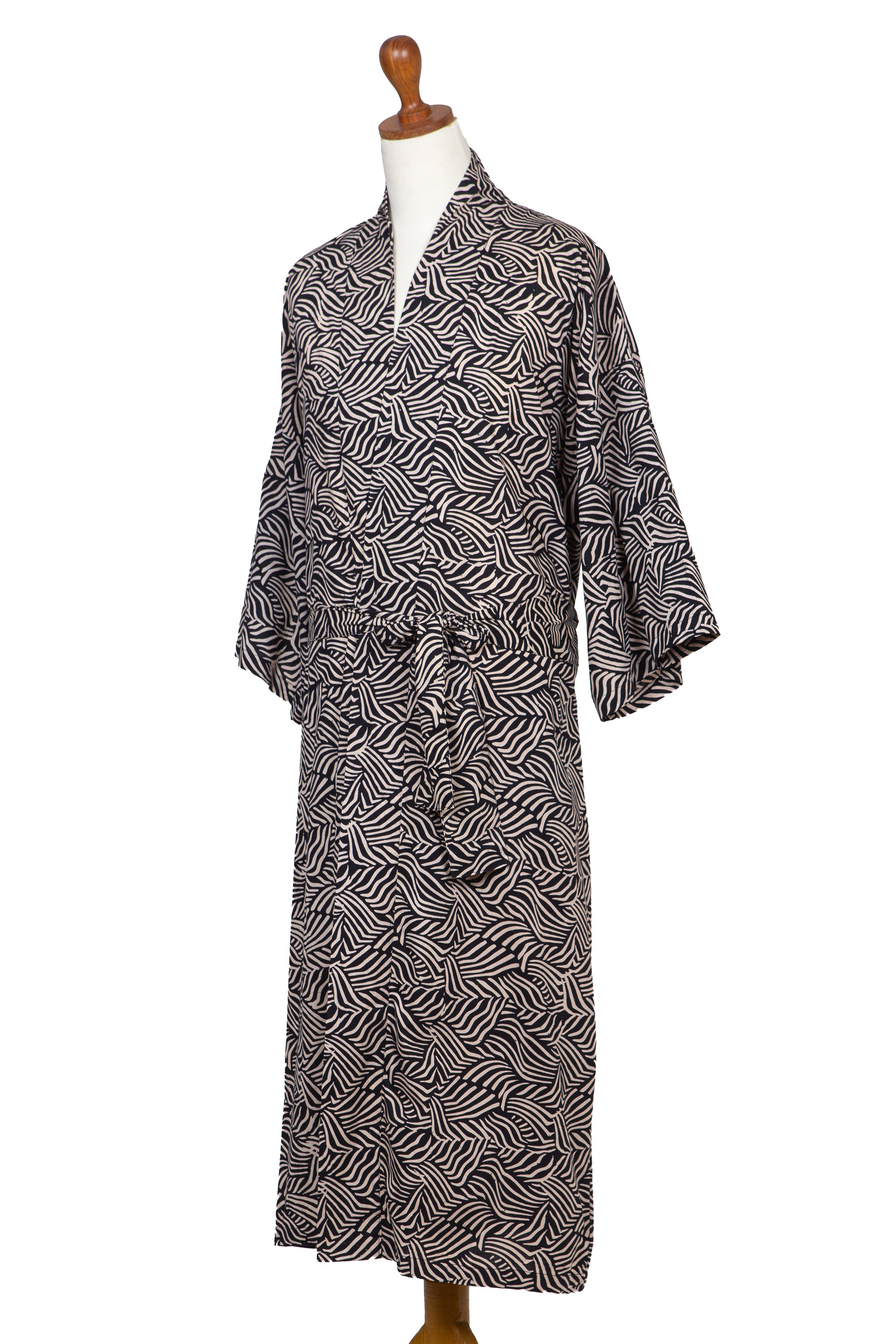 100% Cotton Artisan Batik Robe - Bedeg | NOVICA