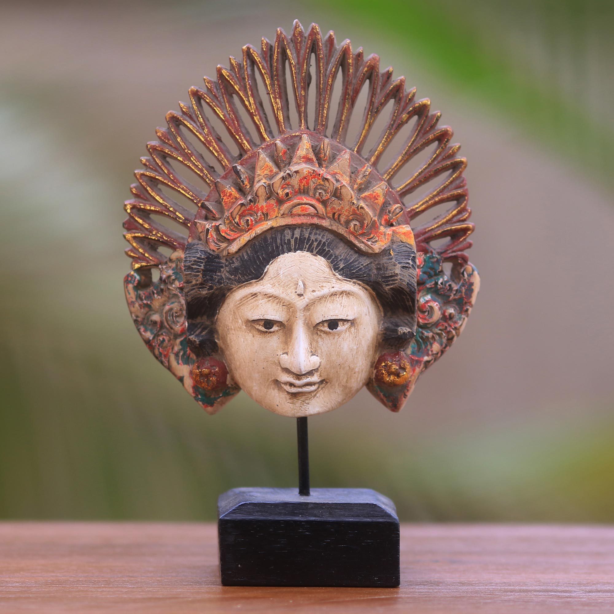Balinese Hand Carved Wood Janger Dance Mask - Lovely Janger Dancer | NOVICA