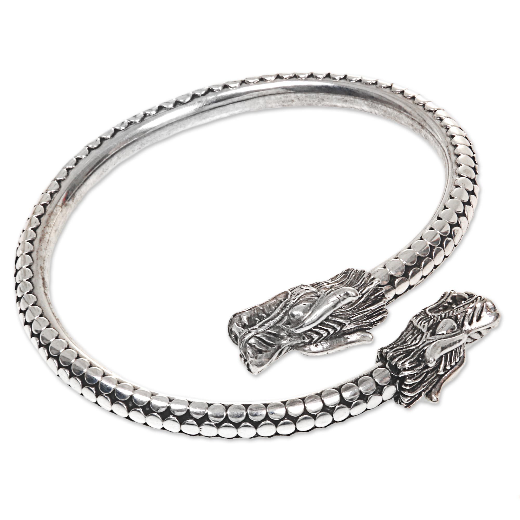 Handcrafted Sterling Silver Balinese Dragon Bangle Bracelet - Dragon ...