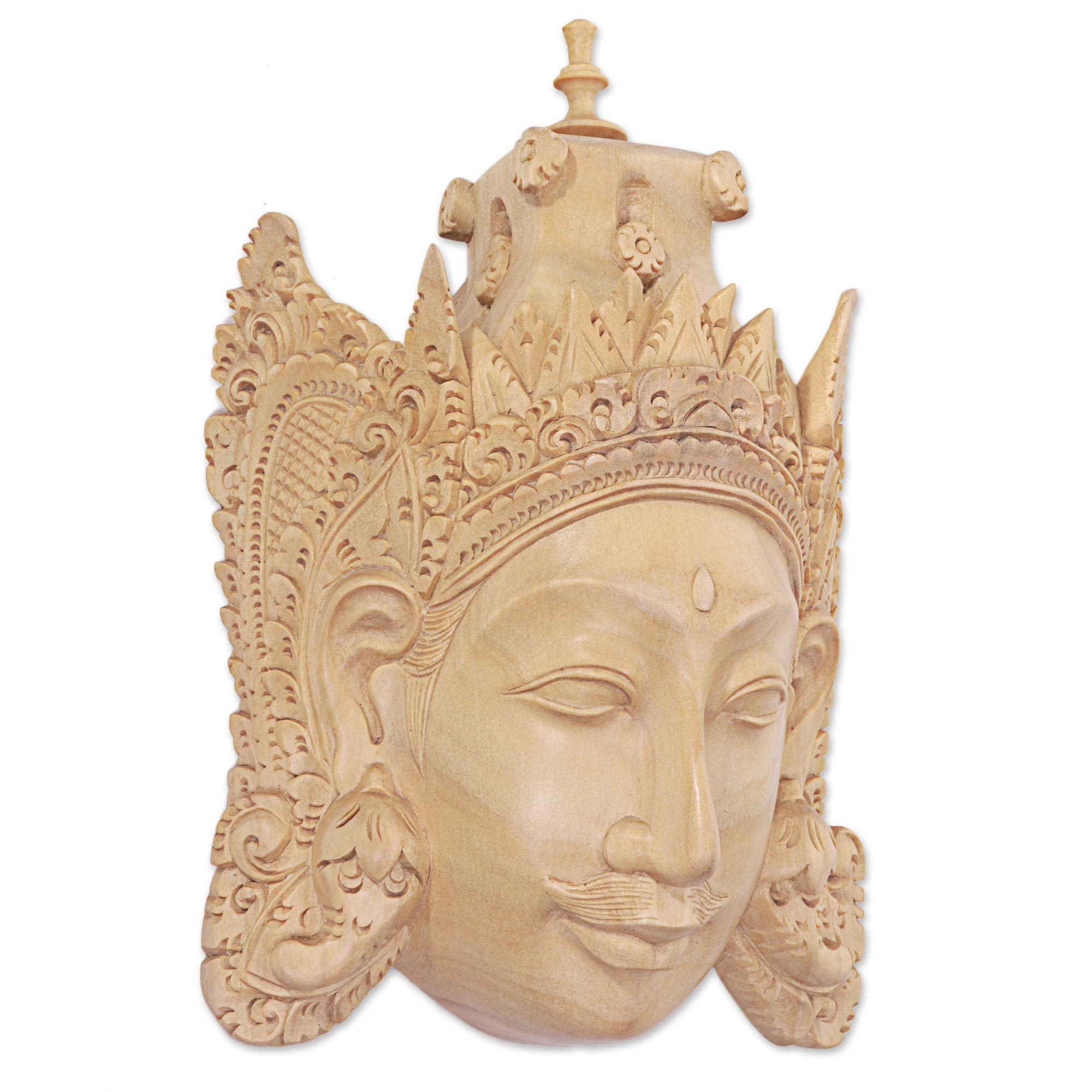 Hand Carved Wood Mask of Rama Floral Motif from Indonesia - Rama | NOVICA