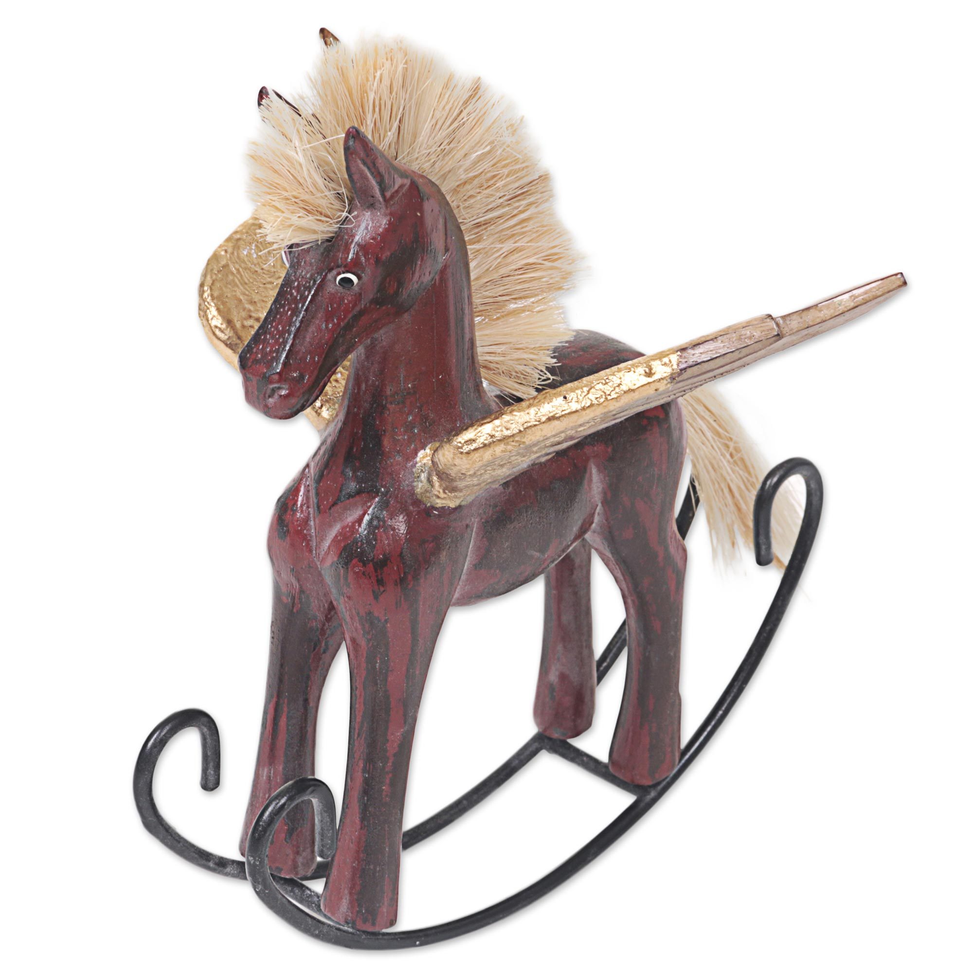 Hand Made Red Rocking Horse Sculpture from Indonesia - Flying Horse in ...