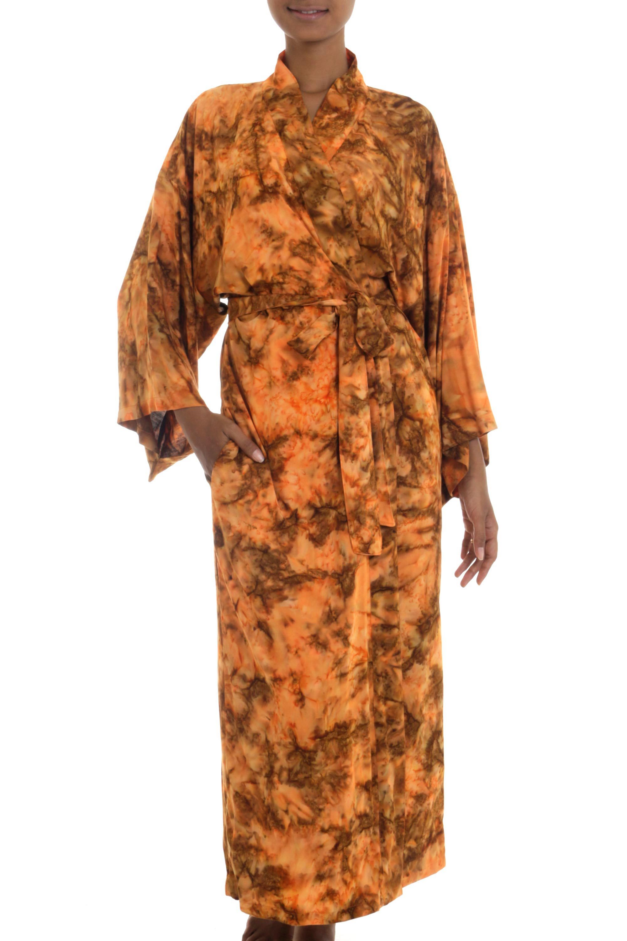 Women's Handmade Orange Robe from Indonesia - Orange Sunset | NOVICA