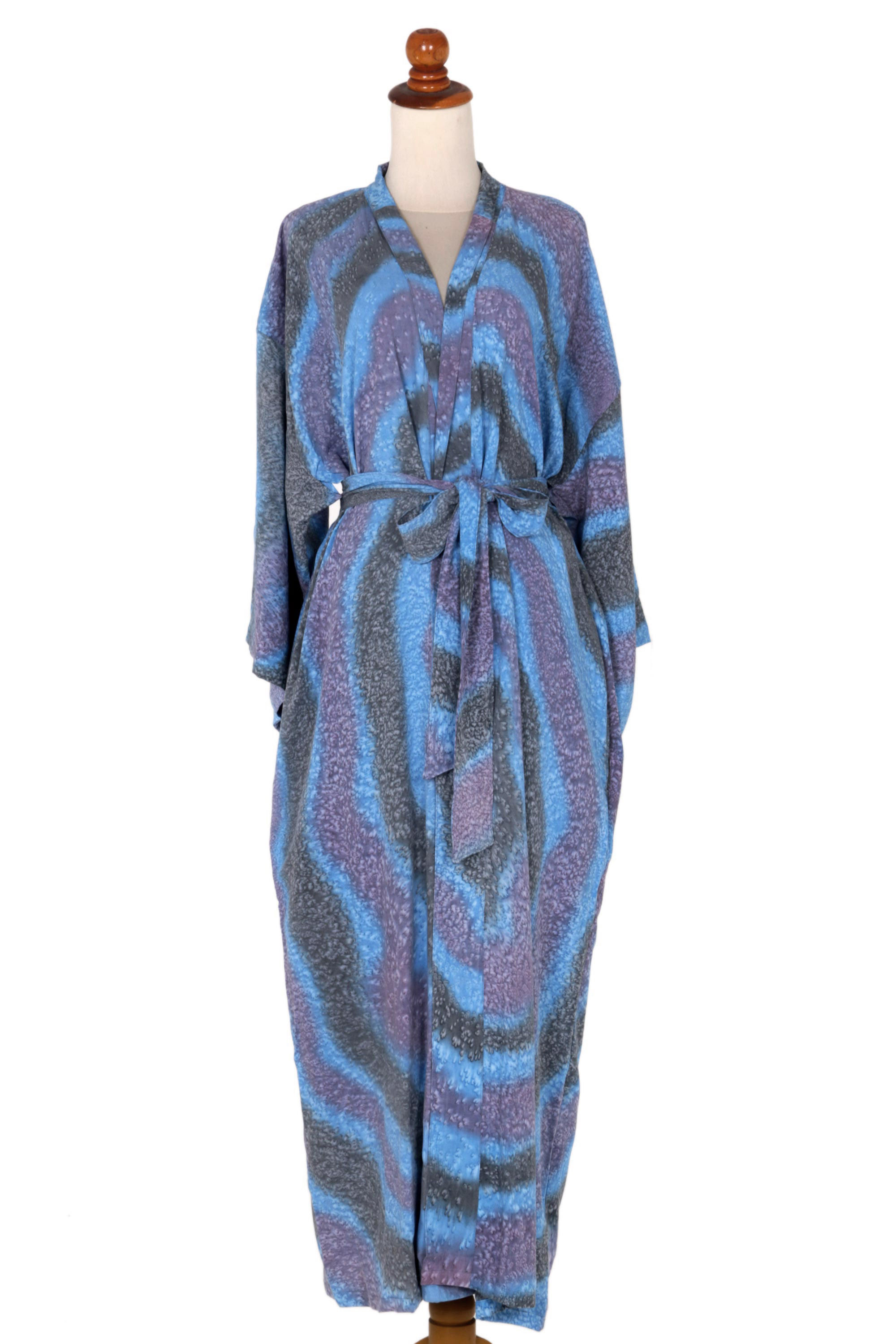 UNICEF Market | Women's Blue 100% Rayon Robe from Indonesia - Ocean Reef