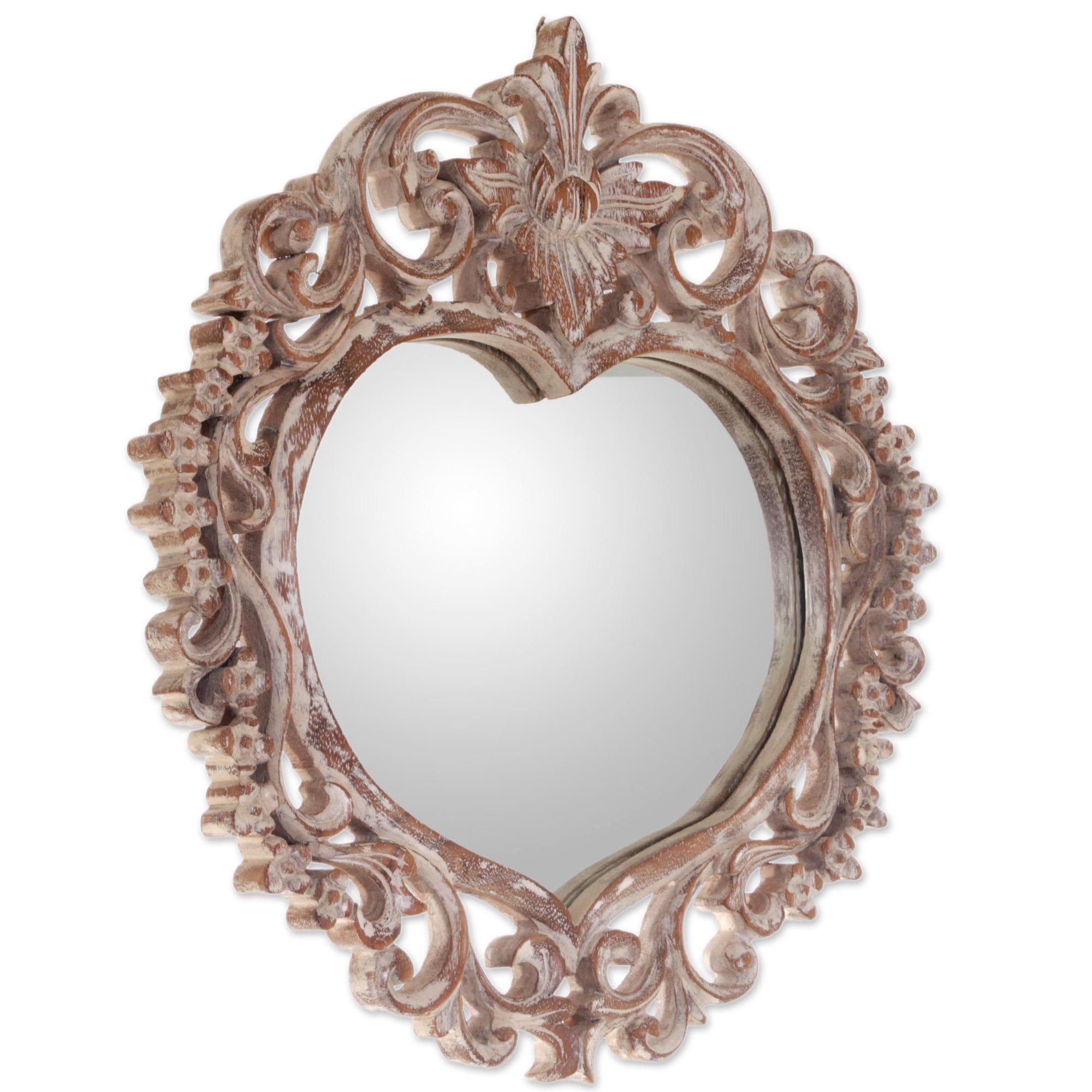 Hand Carved Wood Heart Shaped Wall Mirror from Indonesia - Wild Heart ...
