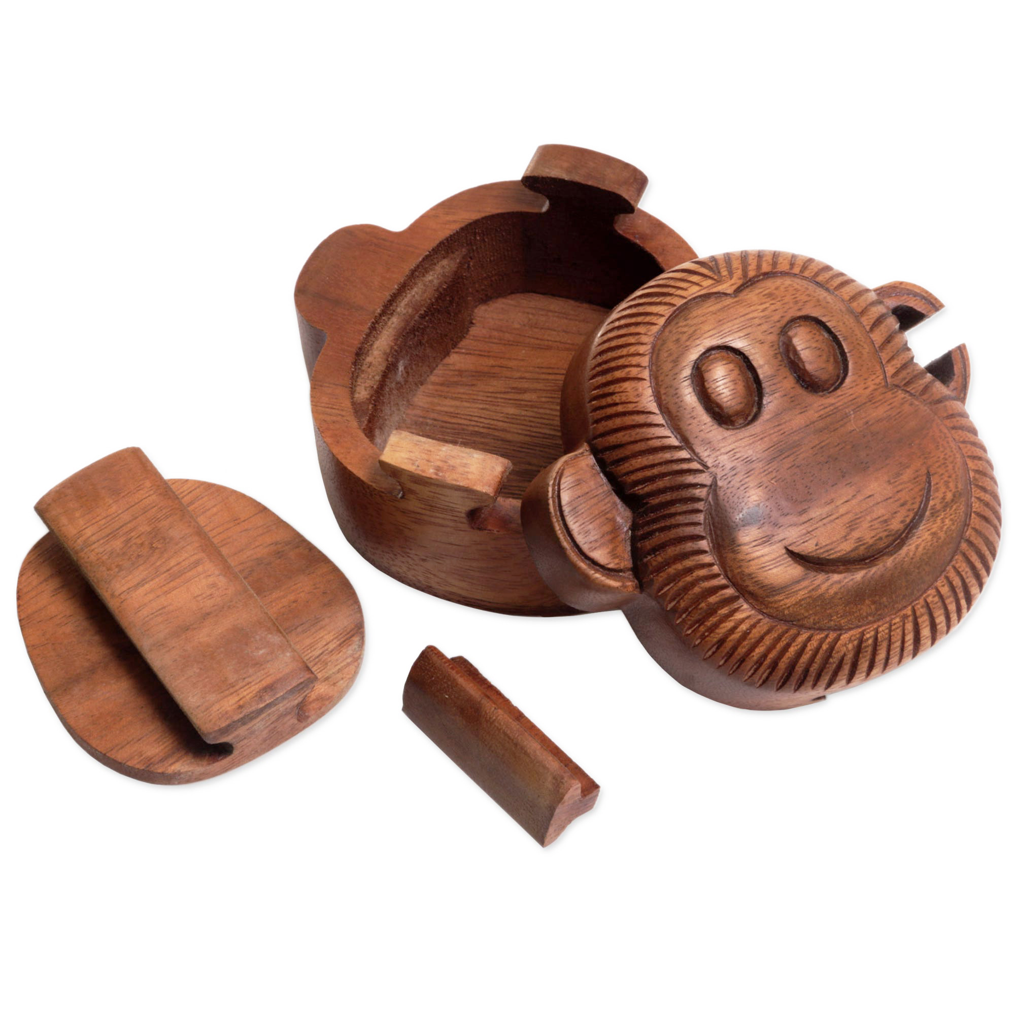 Hand Made Wood Puzzle Box Monkey Face from Indonesia - Happy Monkey ...