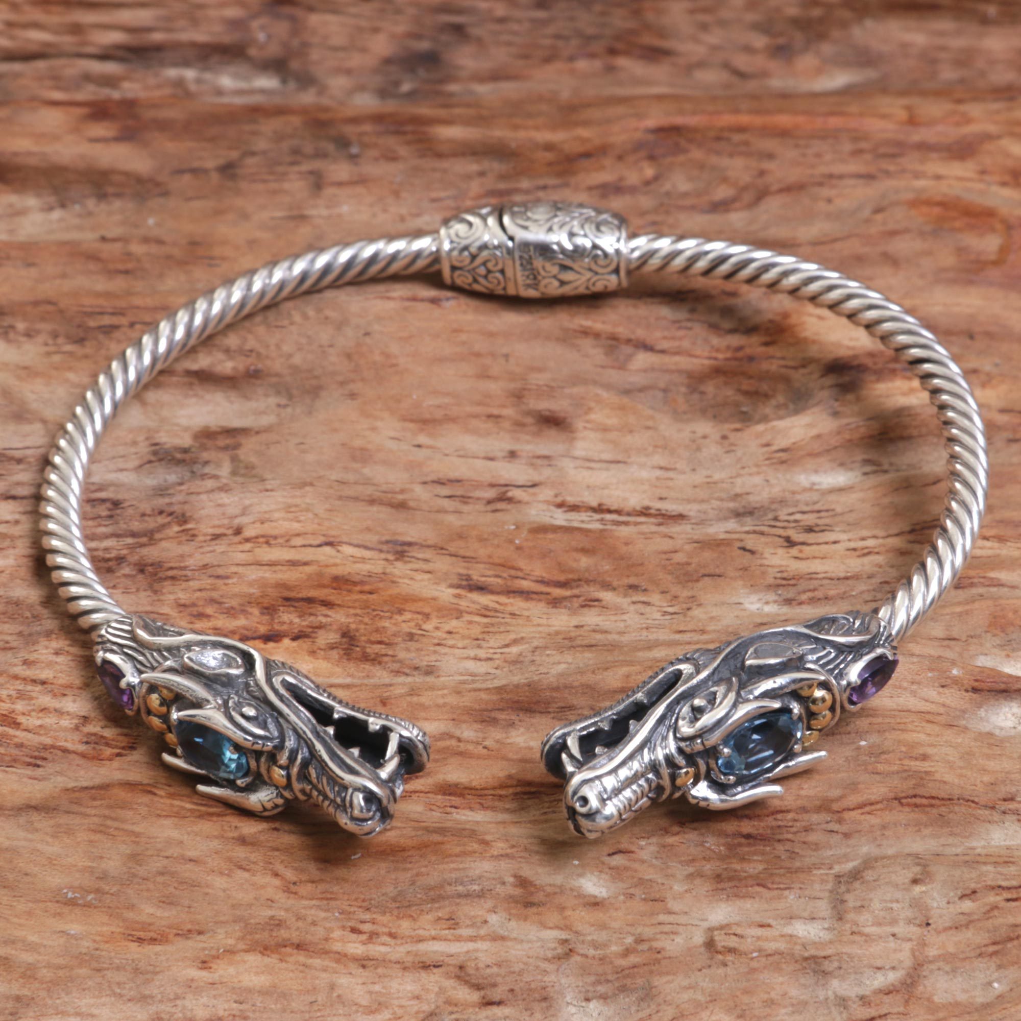 UNICEF Market | Blue Topaz Amethyst Sterling Silver Dragon Cuff ...