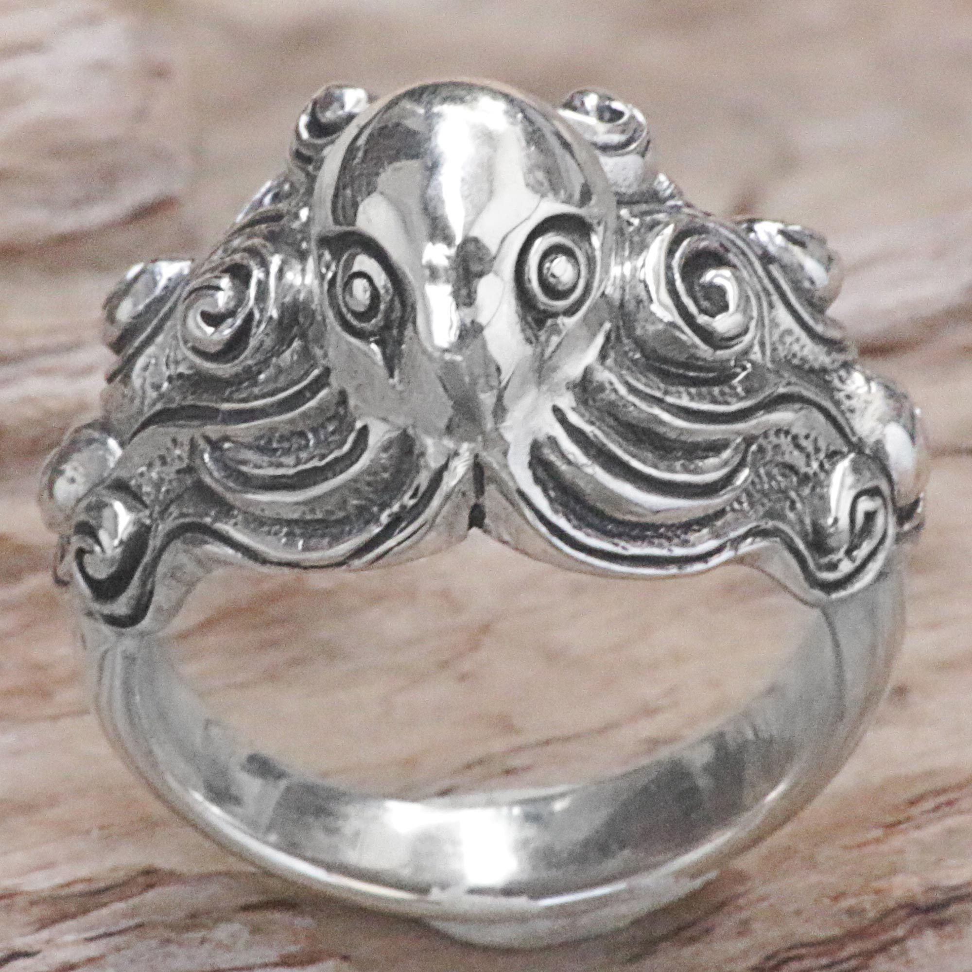 Sterling Silver Cocktail Ring Octopus from Indonesia - Octopus of the ...