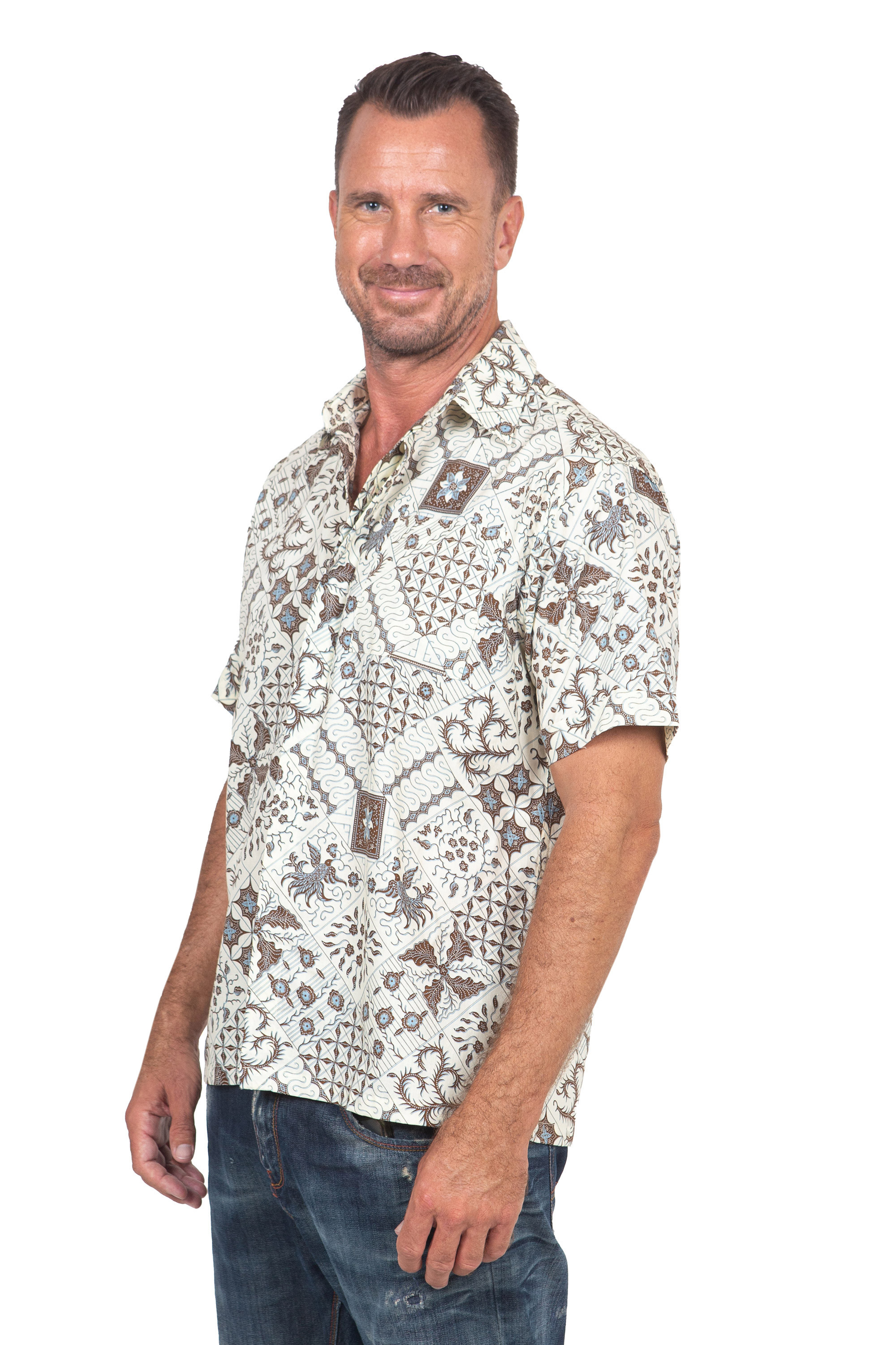 Handmade Men's Cotton Batik Shirt with Balinese Motifs - Javanese Batik ...