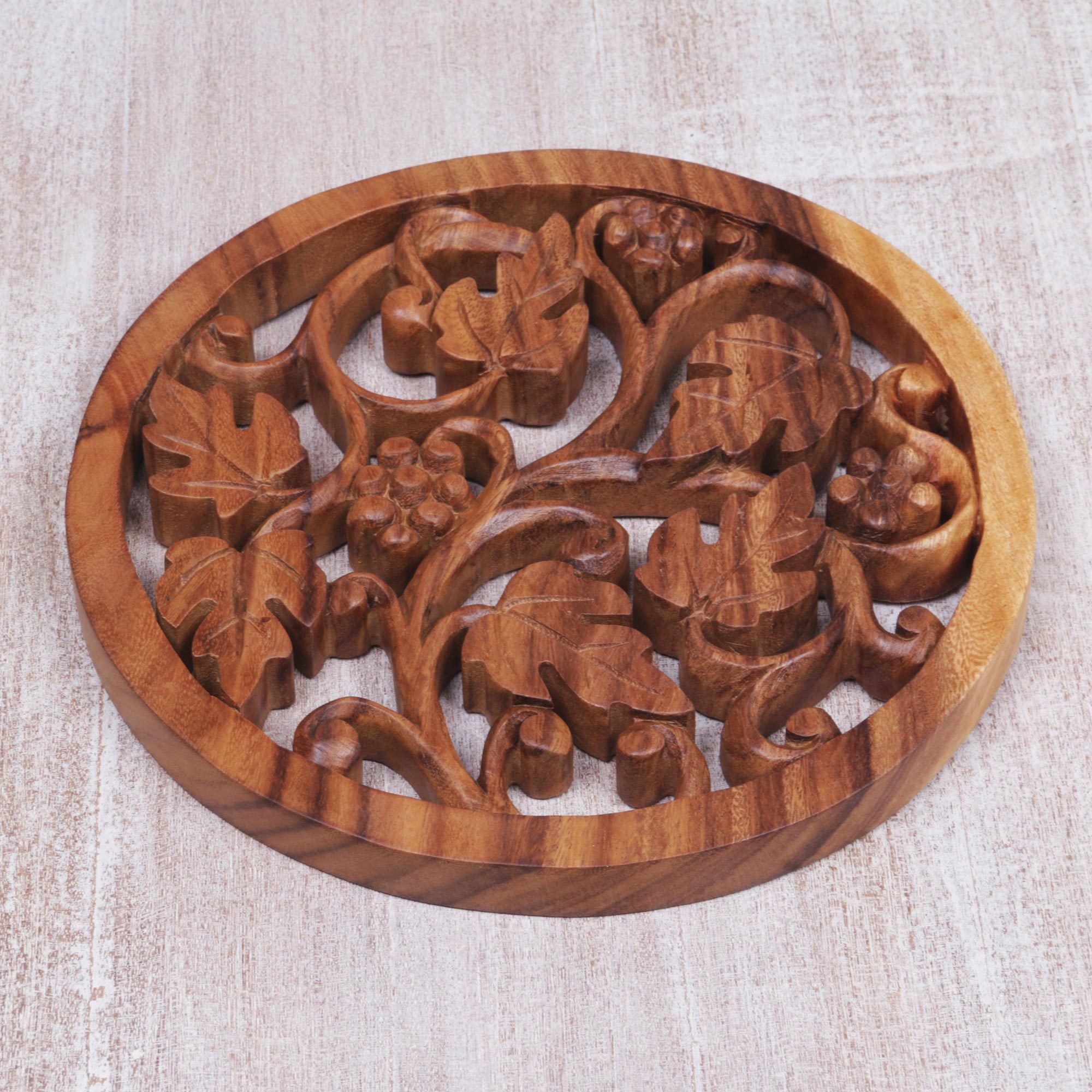 Artisan Carved Decorative Wood Relief Panel - Grapevine | NOVICA